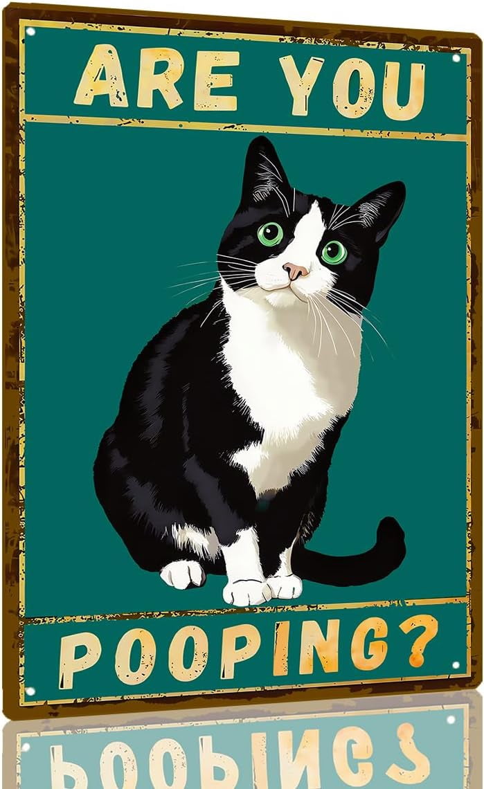 AABERIC Funny Bathroom Wall Art,Are You Pooping Cat Sign,Vintage Metal ...