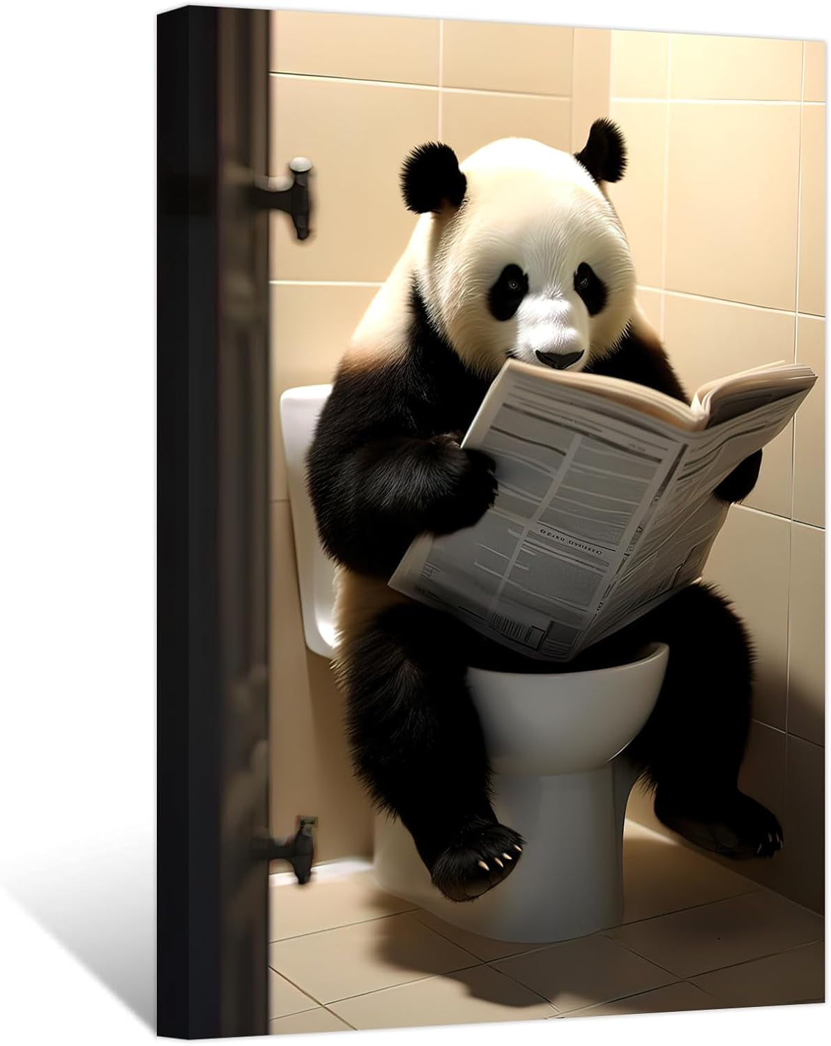 AABERIC Funny Bathroom Wall Art Panda Reading Newspaper on Toilet ...
