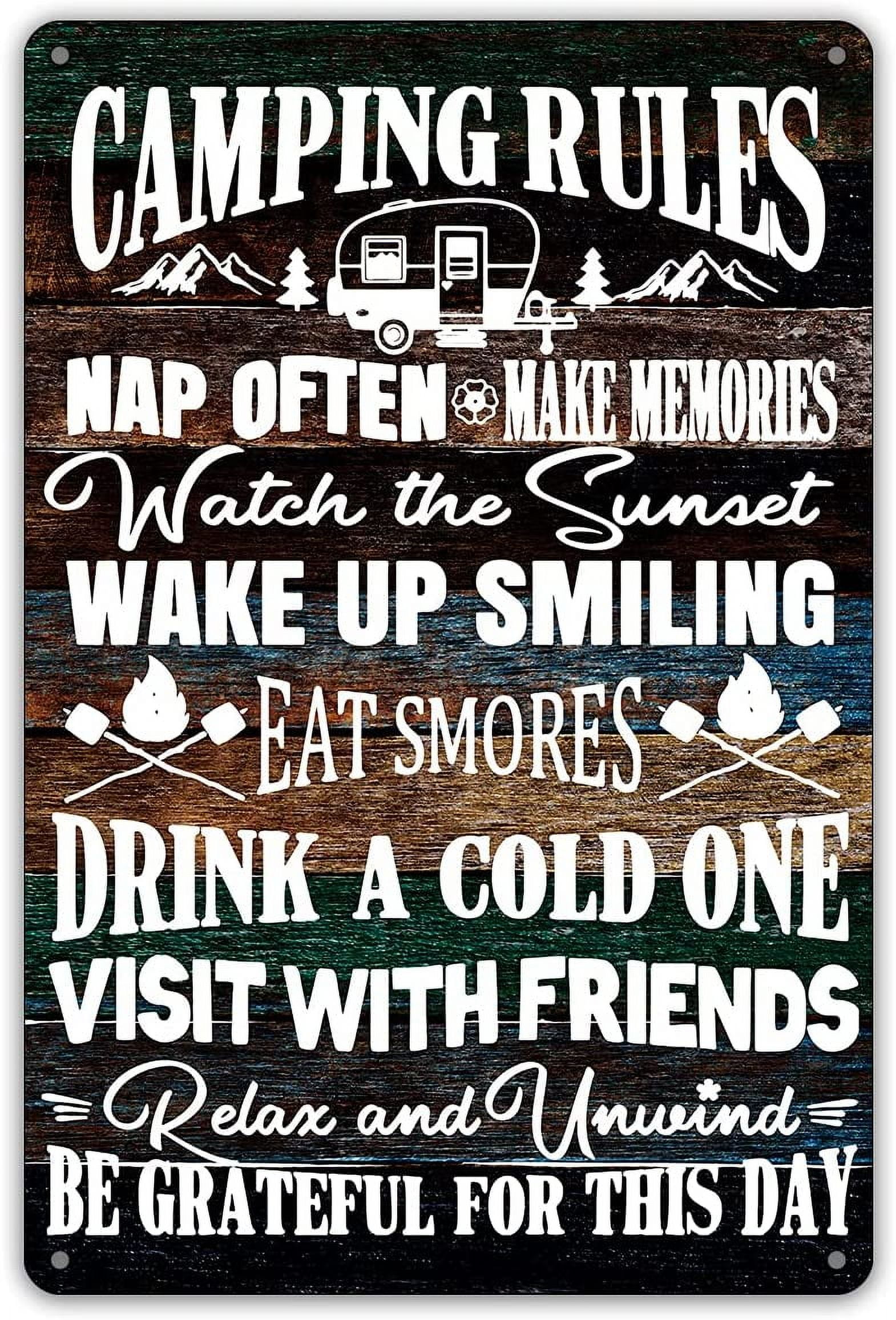 AABERIC Funny Camping Rules Metal Tin Sign Wall Decor Farmhouse Rustic ...