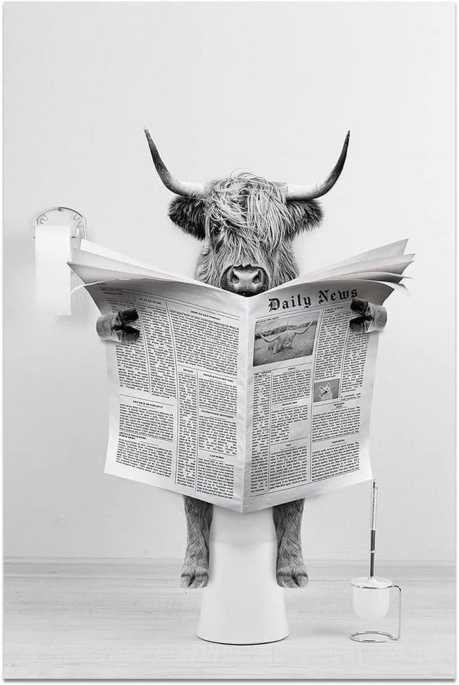 AABERIC Funny Highland Cow Canvas Wall Art Print Painting Cute Black ...