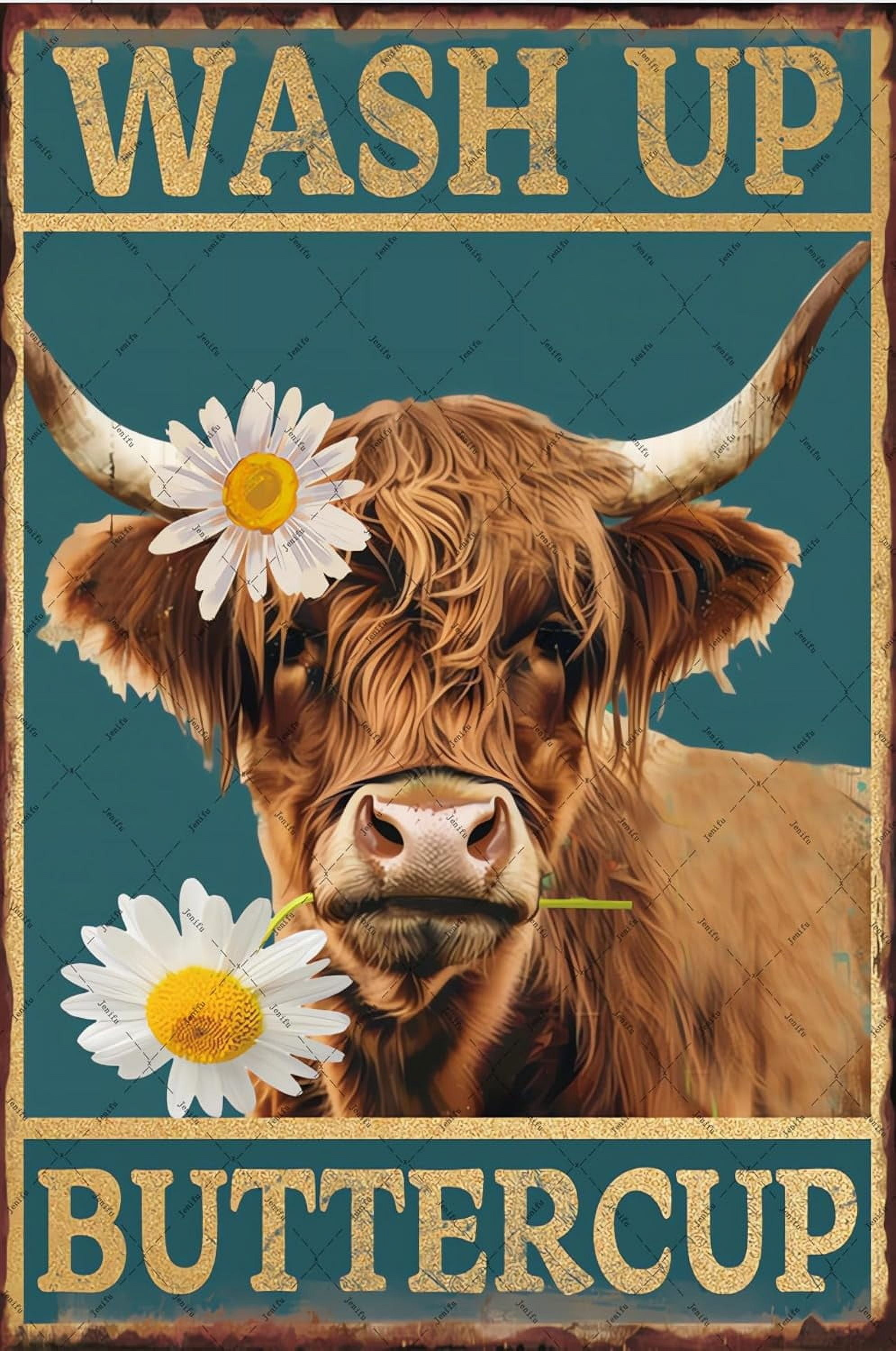 AABERIC Funny Highland Cow Wall Decor Wash Up Buttercup Metal Signs For ...