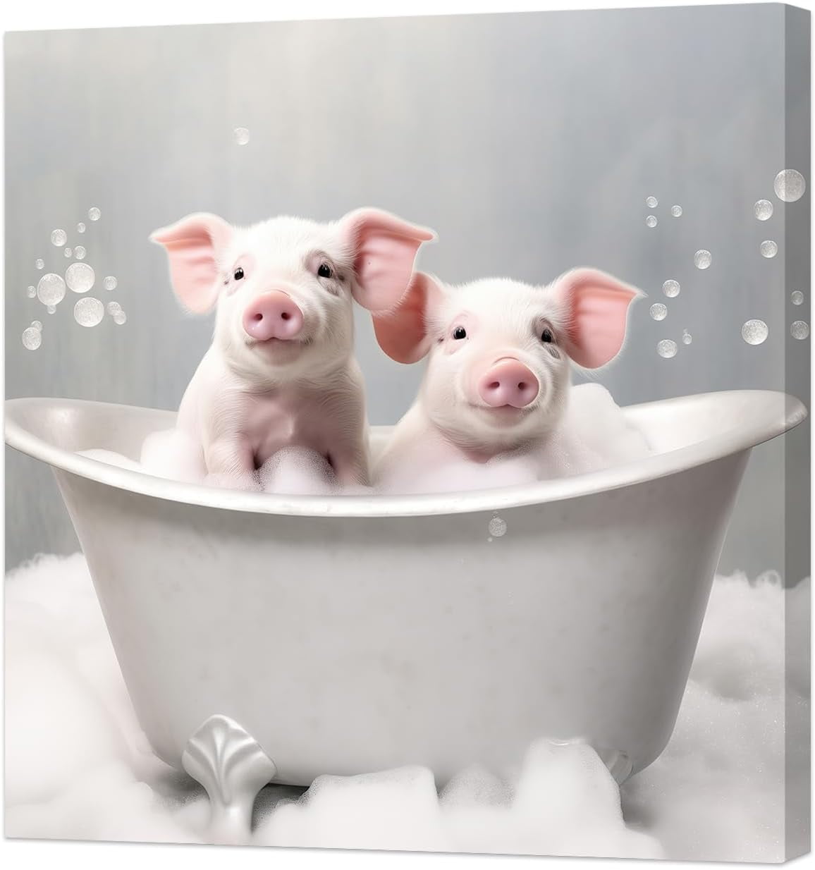 AABERIC Funny Pig Bathroom Wall Art Cute Pink Pigs Bathing The Bathtub Poster Farm Animal Canvas ...