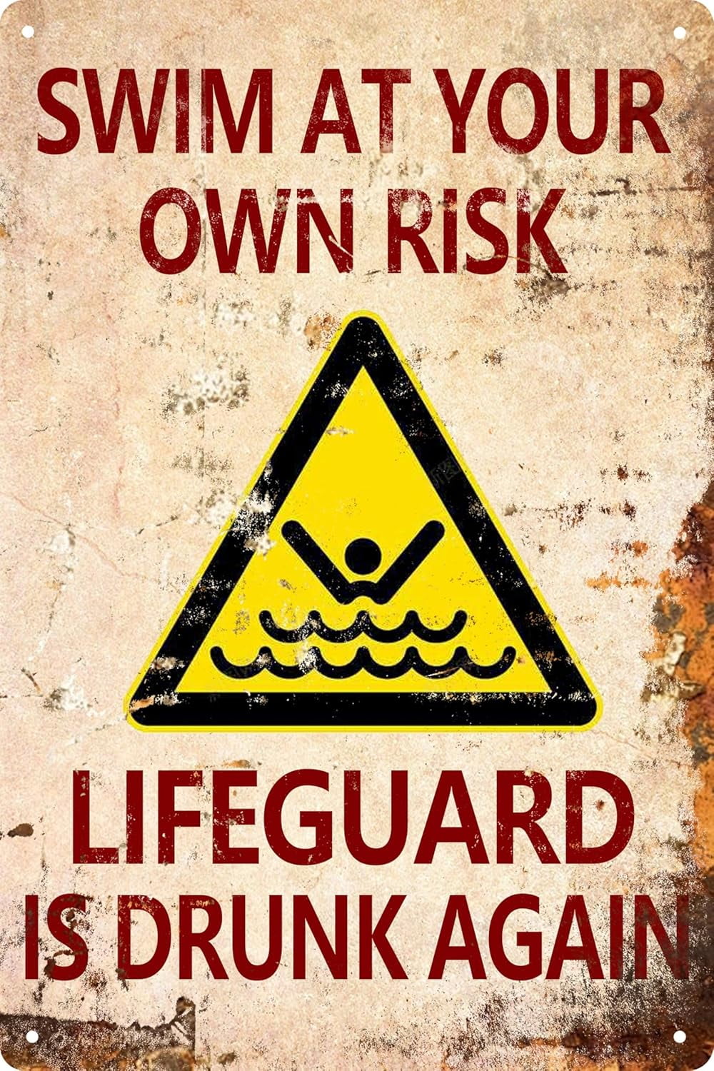 AABERIC Funny Pool Rules Swim At Your Own Risk Lifeguard Is Again Metal ...