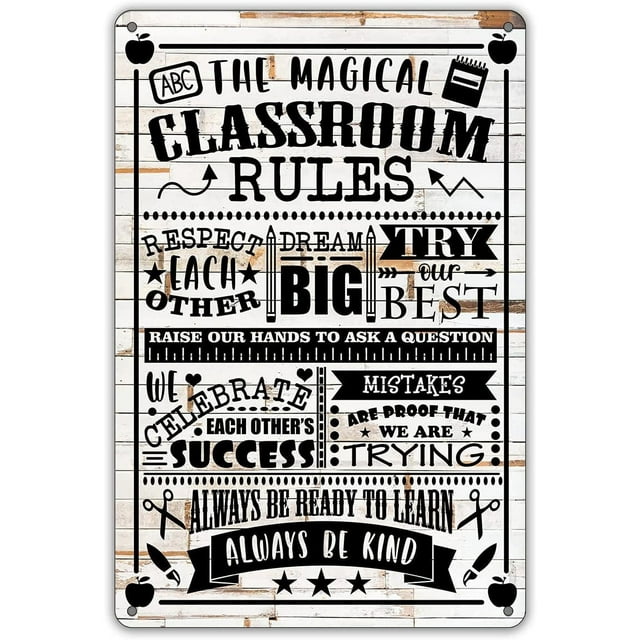 AABERIC Funny classroom Rules Metal Tin Sign Wall Decor Rustic ...