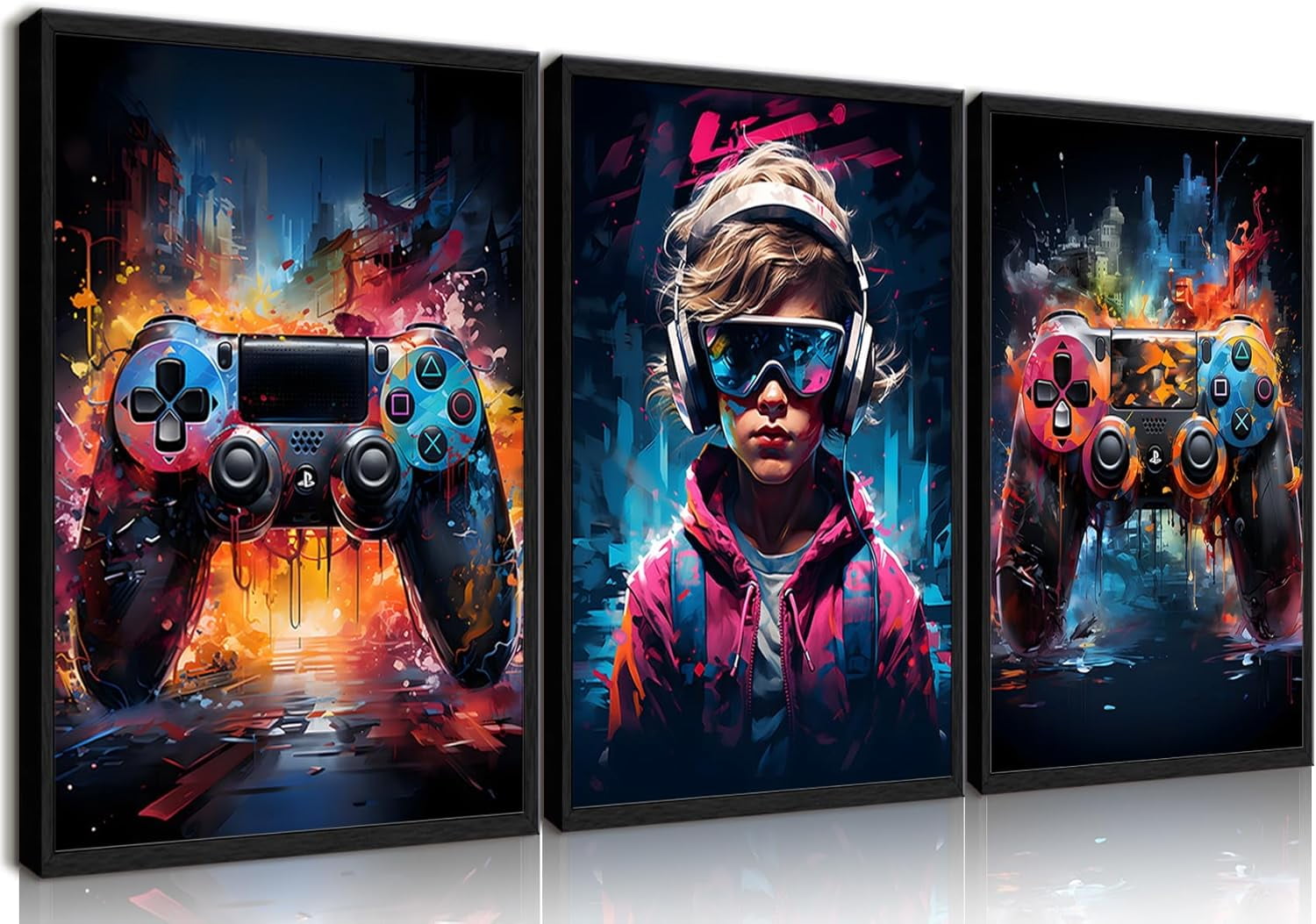 AABERIC Gaming Posters Color Graffiti Gamepad Wall Decor Gamer Earphone ...