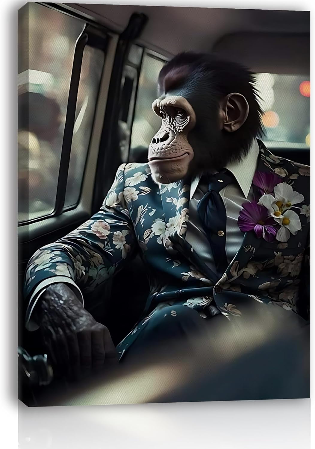 AABERIC Gentleman Funny Orangutan Framed Cavans Wall Art Boss Monkey Picture Print Wall Decor ...