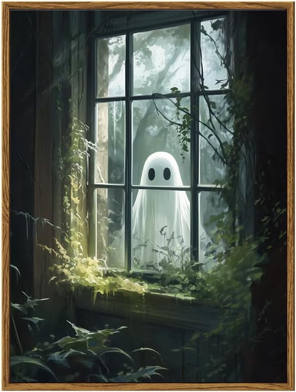 AABERIC Ghost Wall Art, Spooky Cute Ghost Wdow with Haunted Forest ...