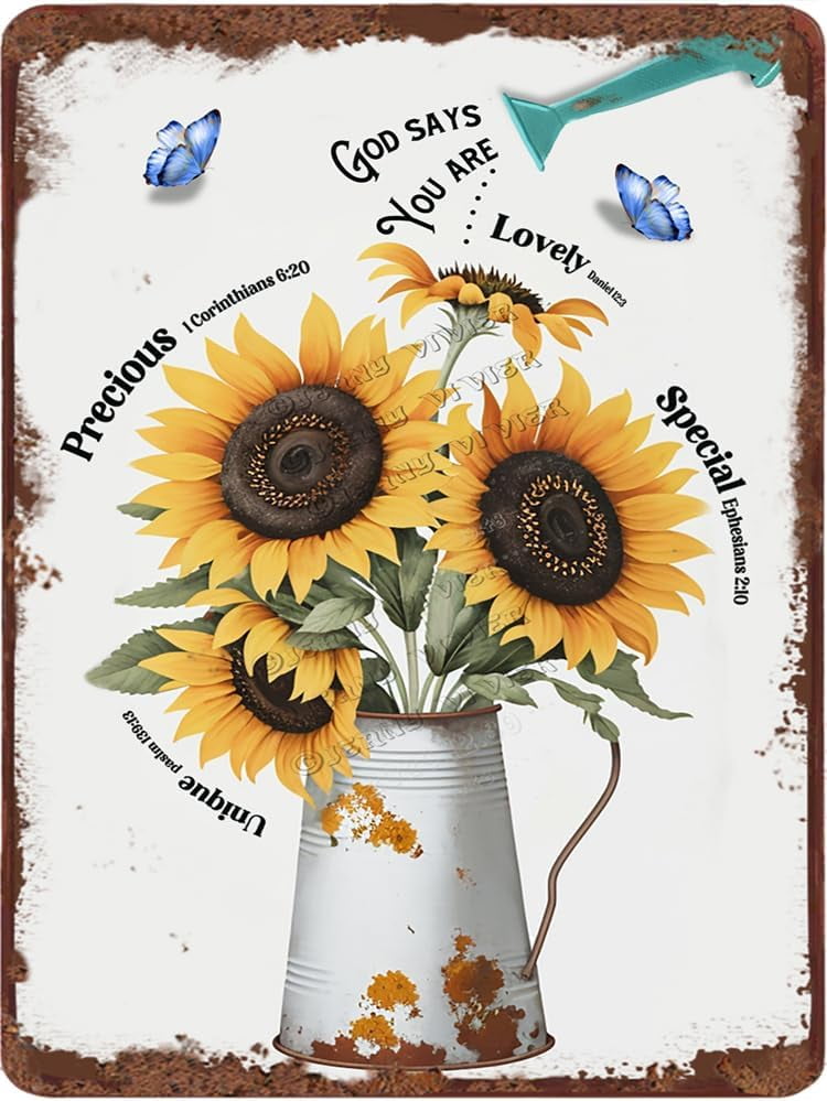 AABERIC God Says You Are Sunflower Vintage Metal Sign, Christian Bible ...