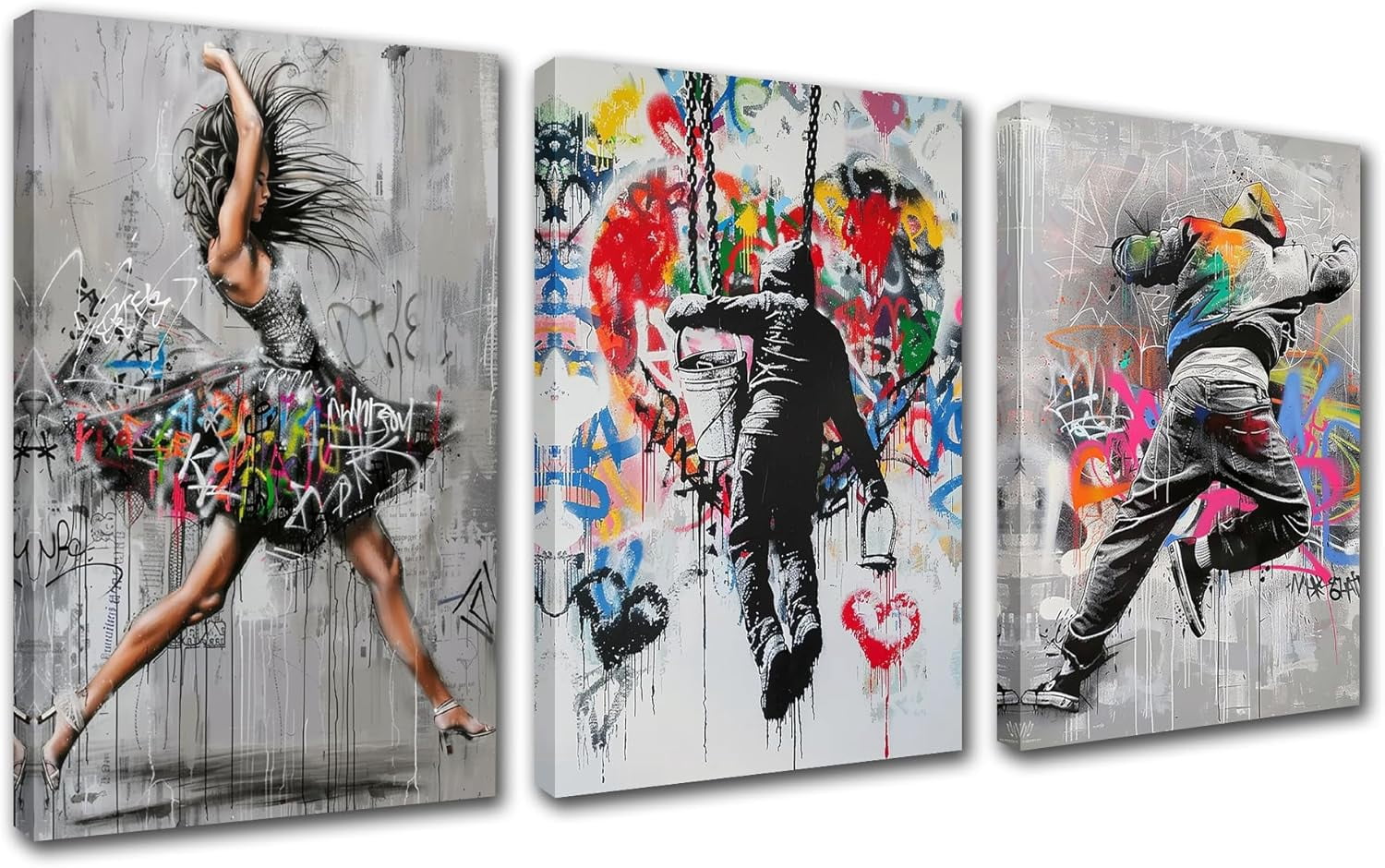 AABERIC Graffiti Street Wall Art Banksy Art Paintings Dancing Girl ...