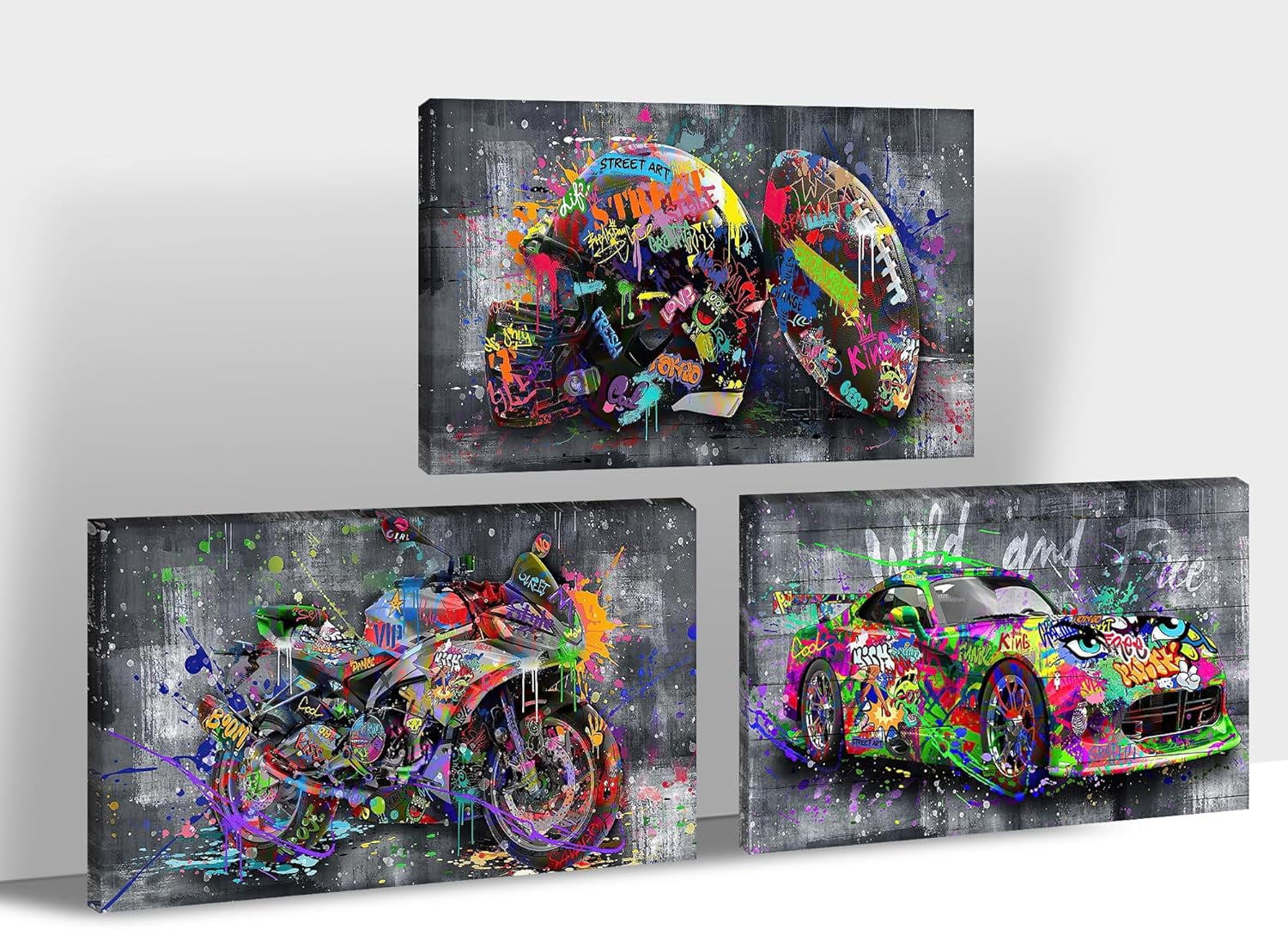 AABERIC Graffiti Wall Art - 3 Pieces Colorful Sports Car Graffiti ...