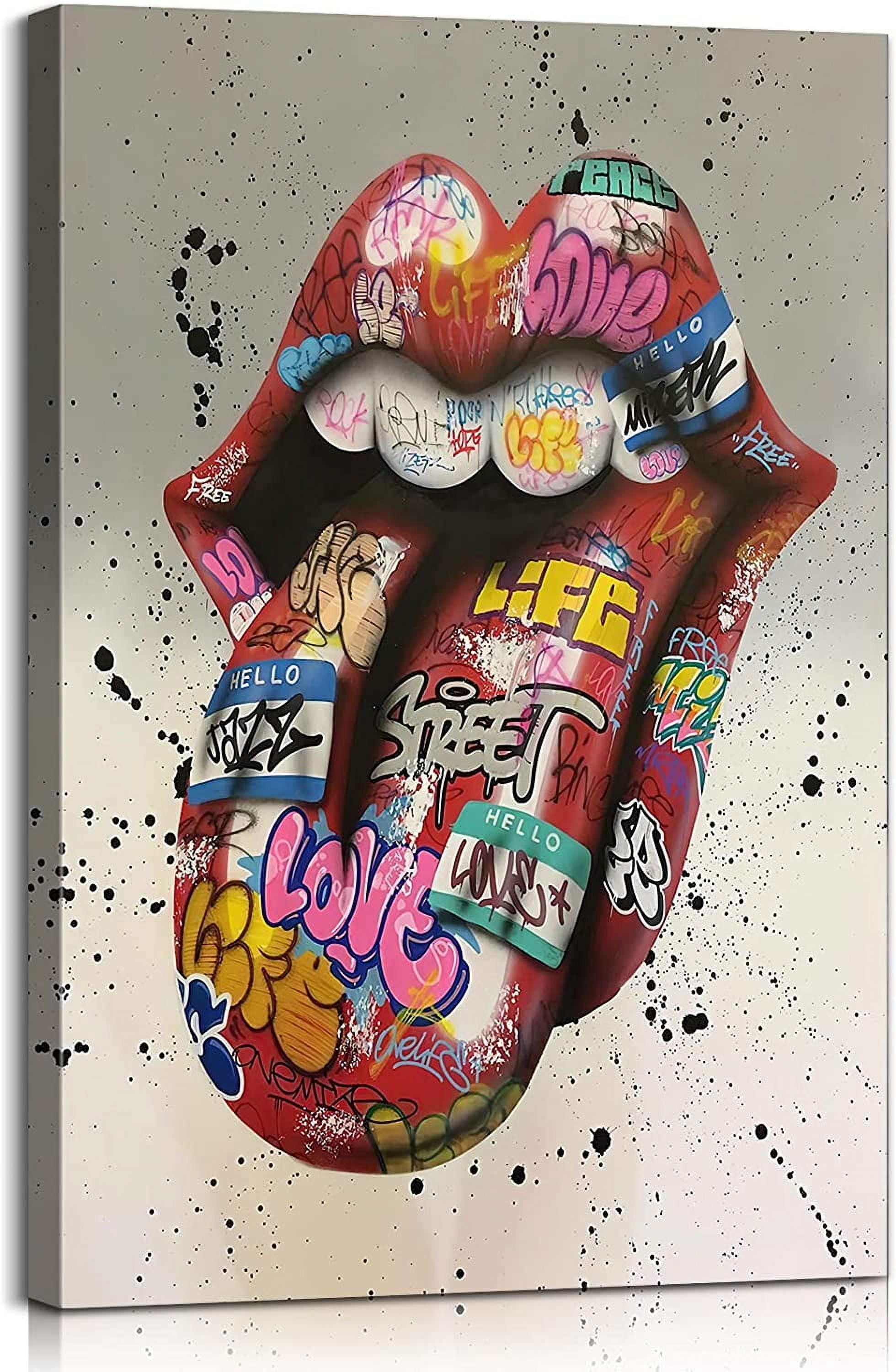 AABERIC Graffiti Wall Art Lip Art Graffiti Tongue Sticking out Painting ...