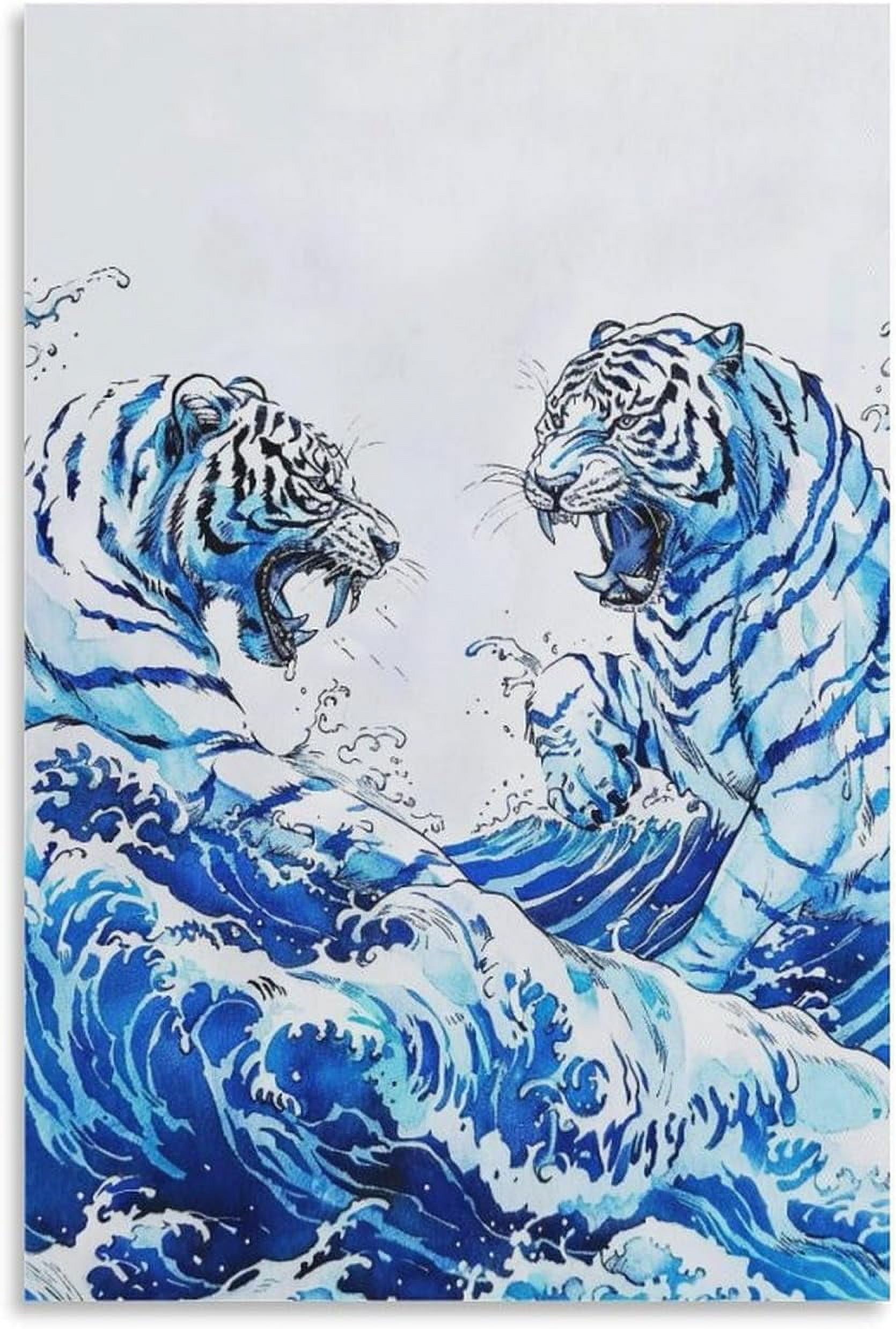 AABERIC Great Waves Blue Abstract Tiger Animal Poster Canvas Wall Art ...