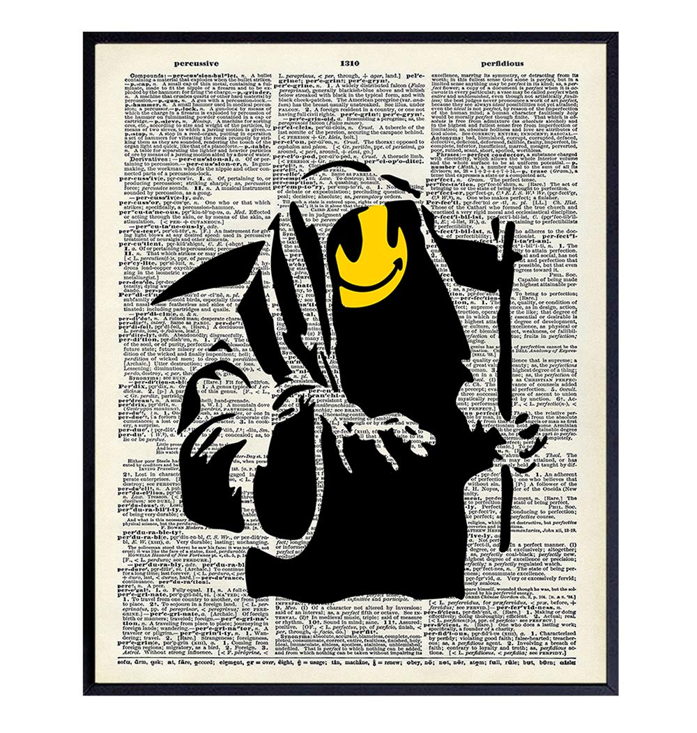 AABERIC Grim Reaper Graffiti Dictionary Art Smiley Face Poster - Modern ...