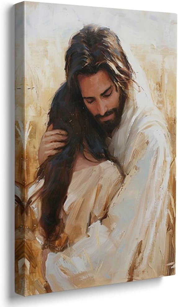 AABERIC Healing Embrace,Jesus Embracing Woman Safe His Arms Wall Decor ...