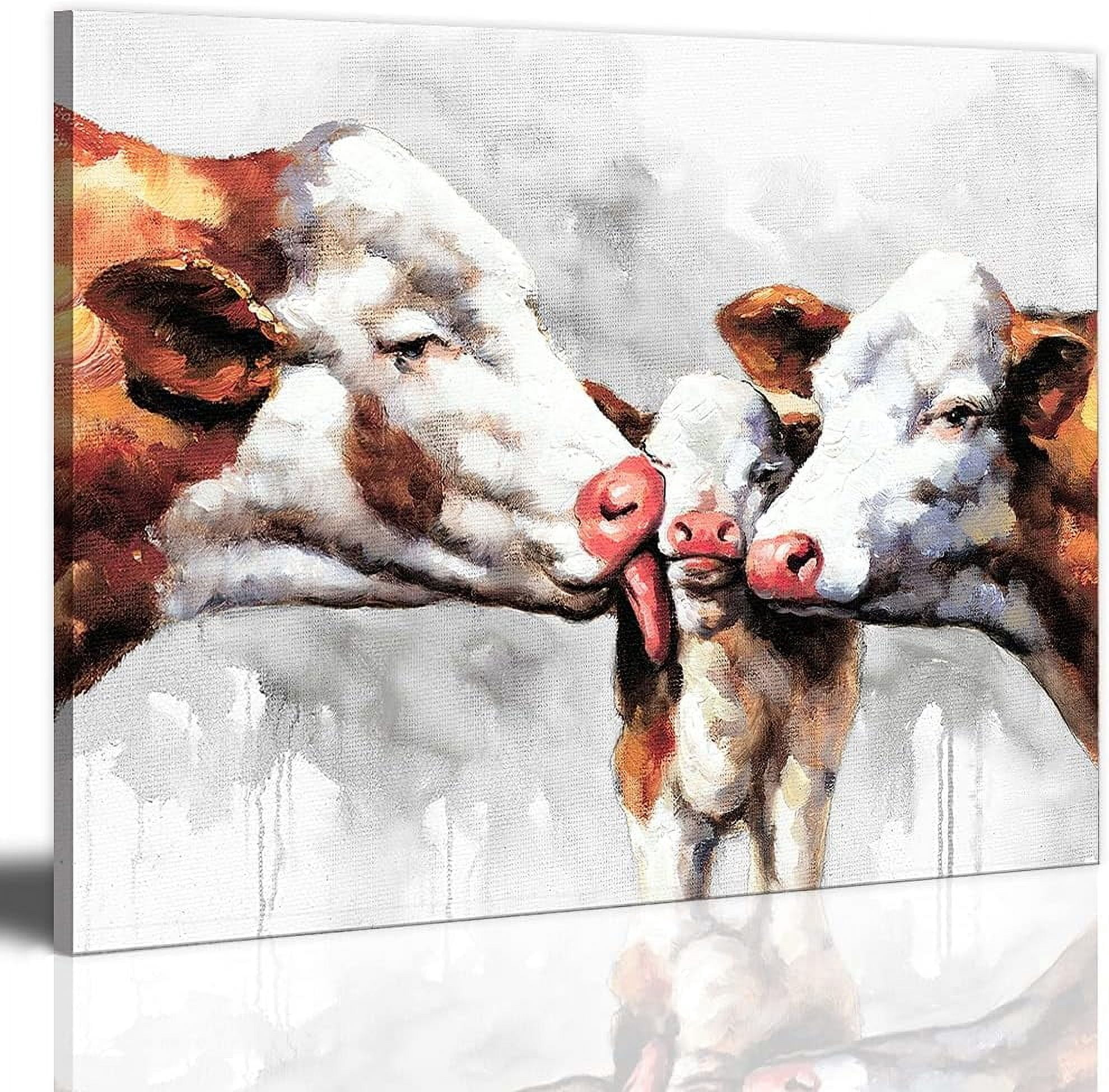 AABERIC Hereford Cow Canvas Wall Art Farmhouse Baby Calf Cattle Family ...