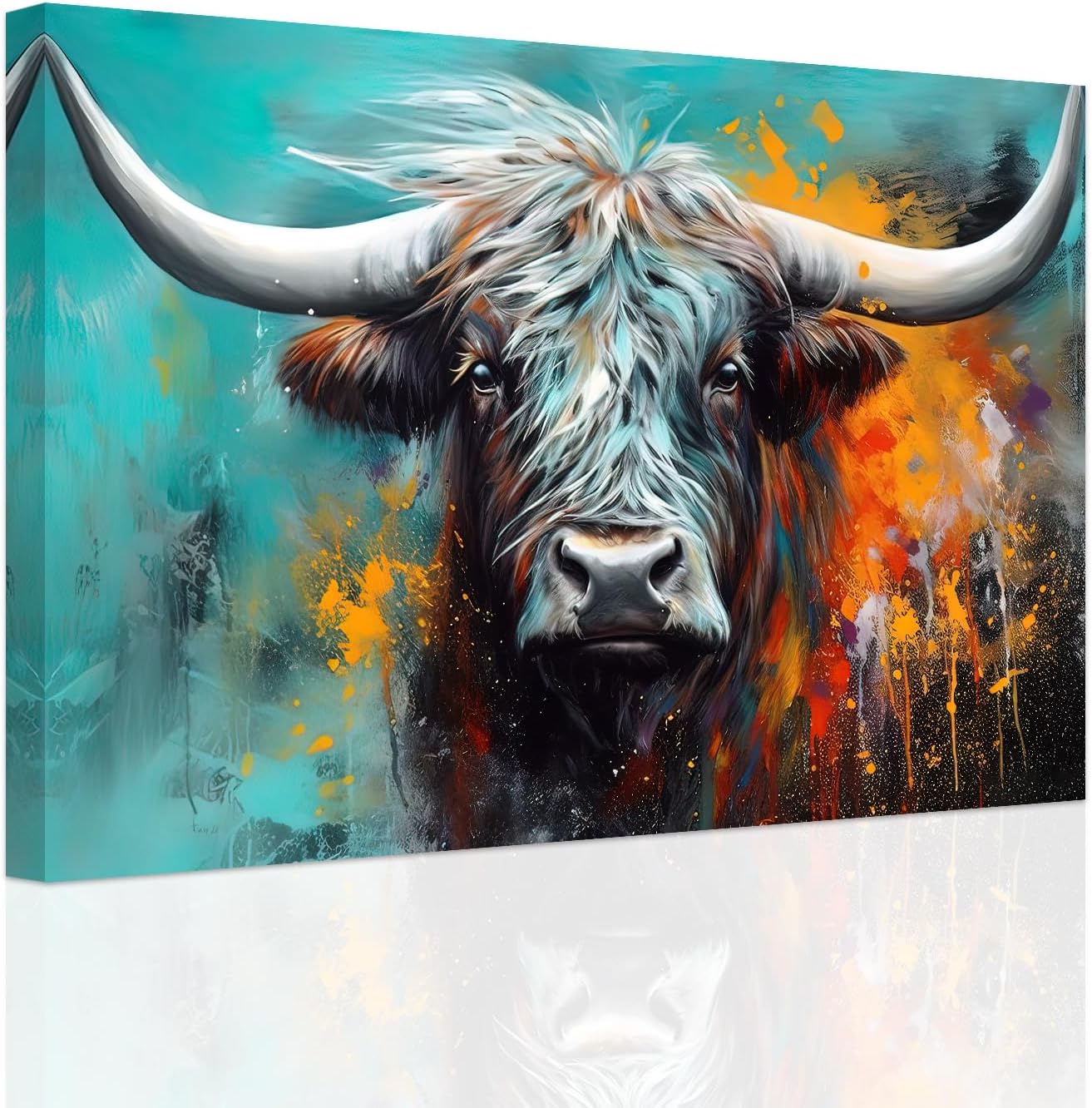 AABERIC Highland Cattle Canvas Wall Art Graffiti Cow Pictures Wall ...