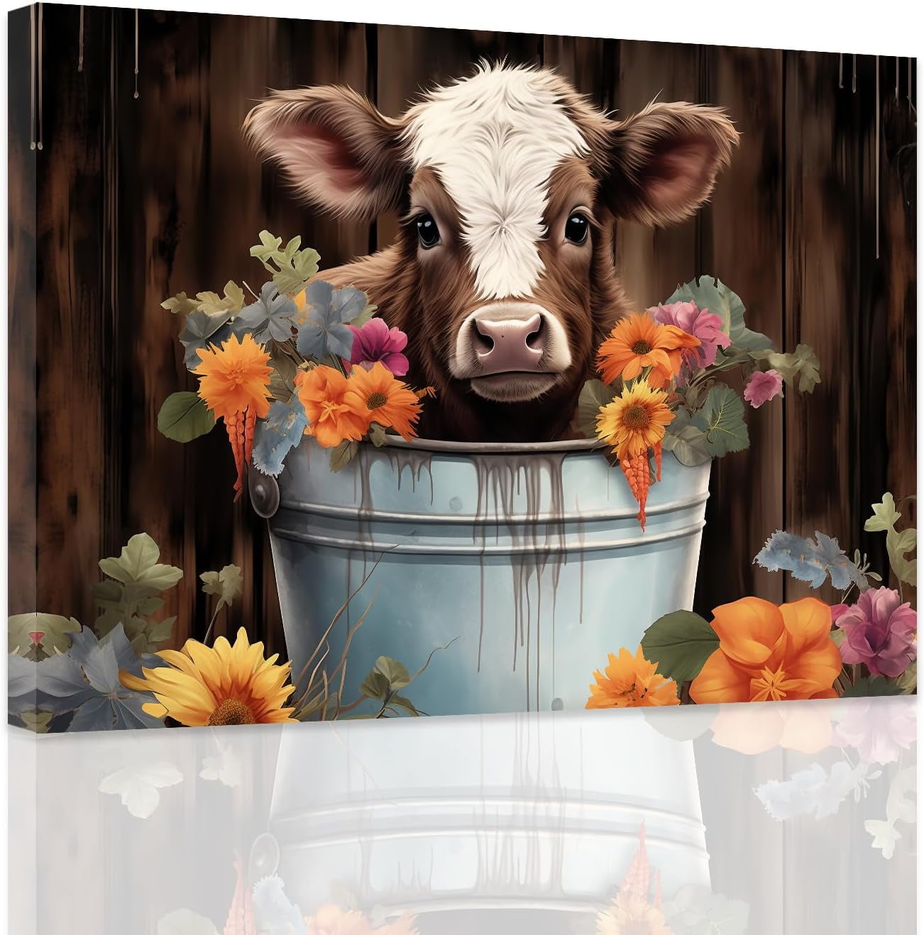 AABERIC Highland Cow Bathroom Wall Art Cattle Baby in Bucket Canvas ...