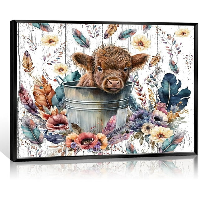 AABERIC Highland Cow In Bucket Bathroom Canvas Wall Art Cute Animal Bathroom Wall Decor ...
