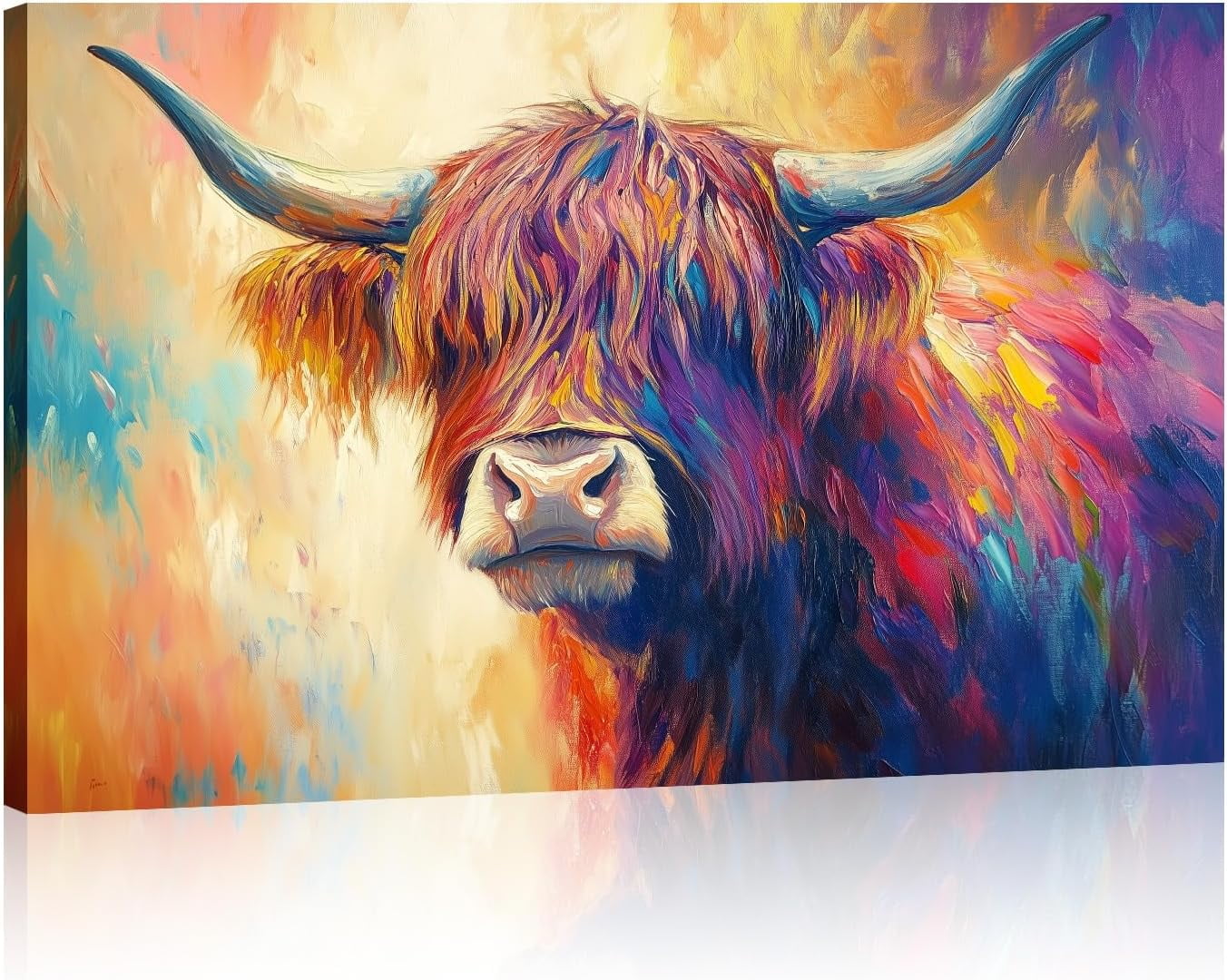 AABERIC Highland Cow Canvas Wall Art Cute Cattle with White Daisy ...