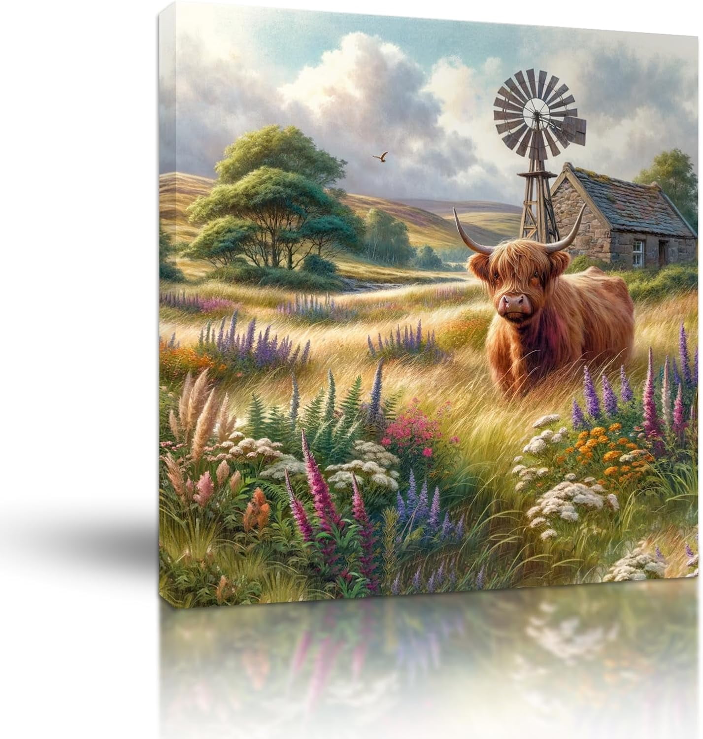 AABERIC Highland Cow Decor - Adorable Highland Cow with Rose Canvas ...