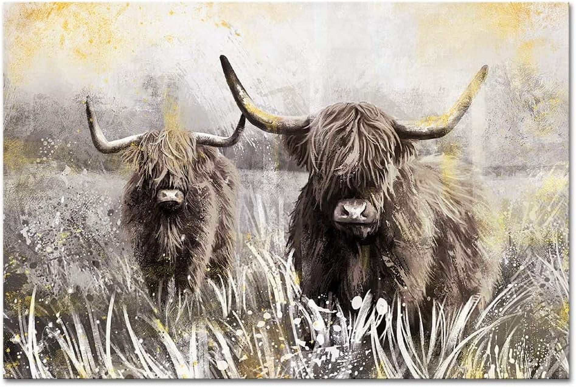 AABERIC Highland Cow Picture Wall Decor Canvas Art Farm Animal Artwork ...