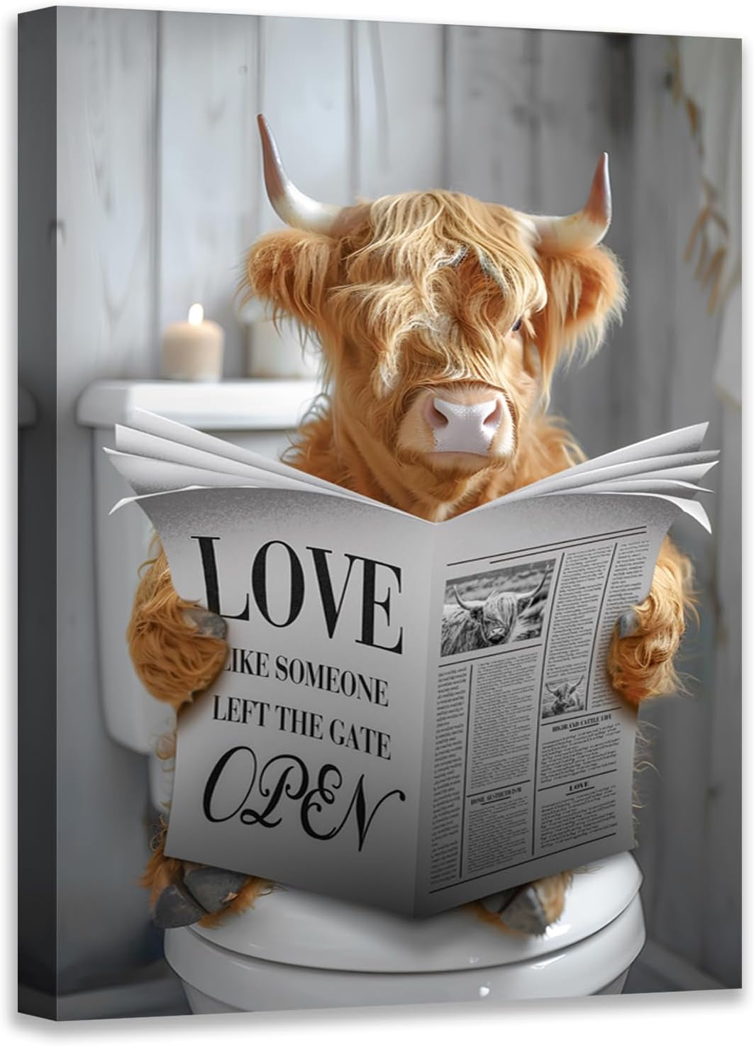 AABERIC Highland Cow Wall Art Decor Funny Cow Bathroom Decor Brown Cow ...