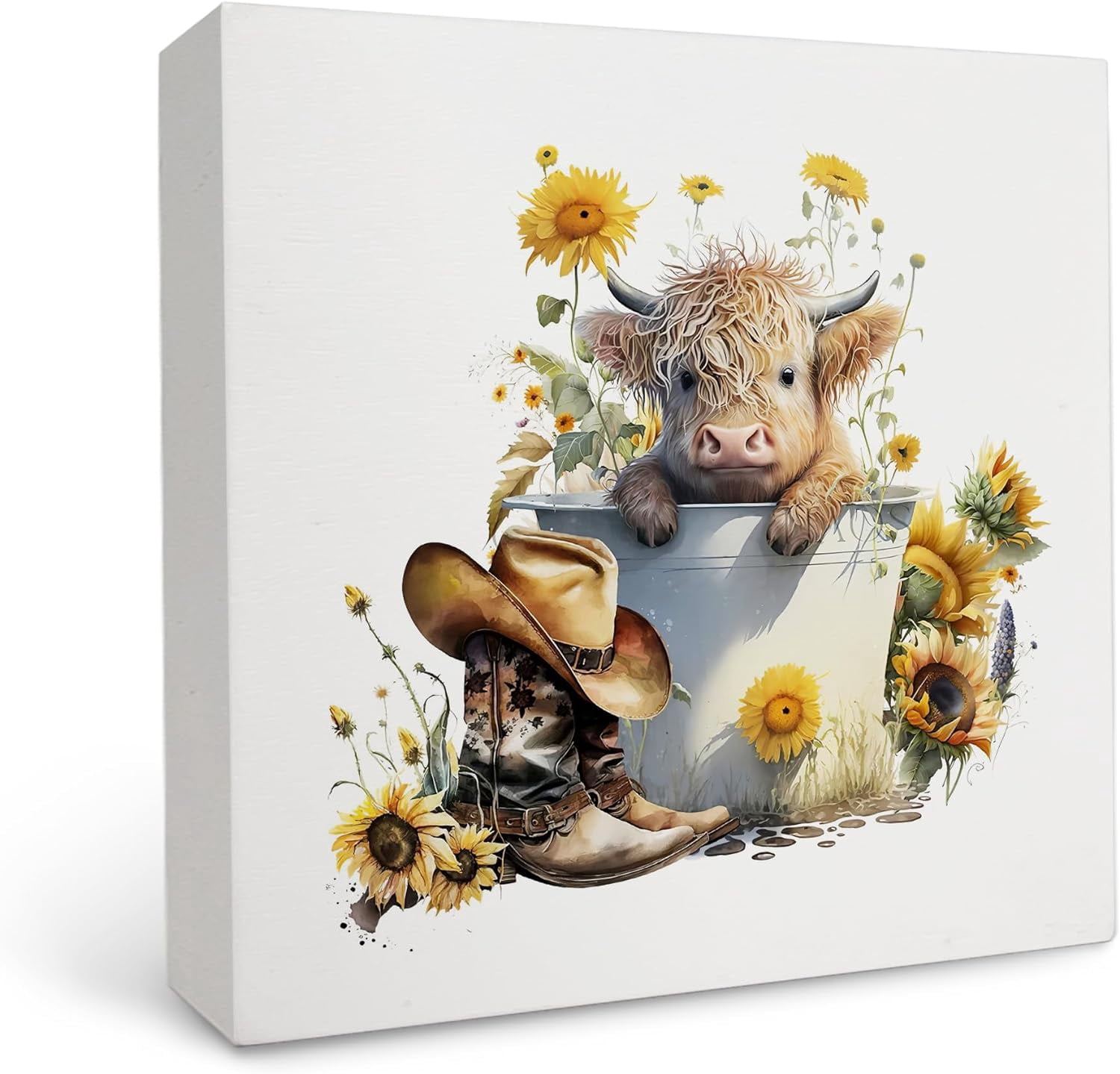 AABERIC Highland Cow Wooden Posterss - Cowgirl Decor, Summer Cow ...