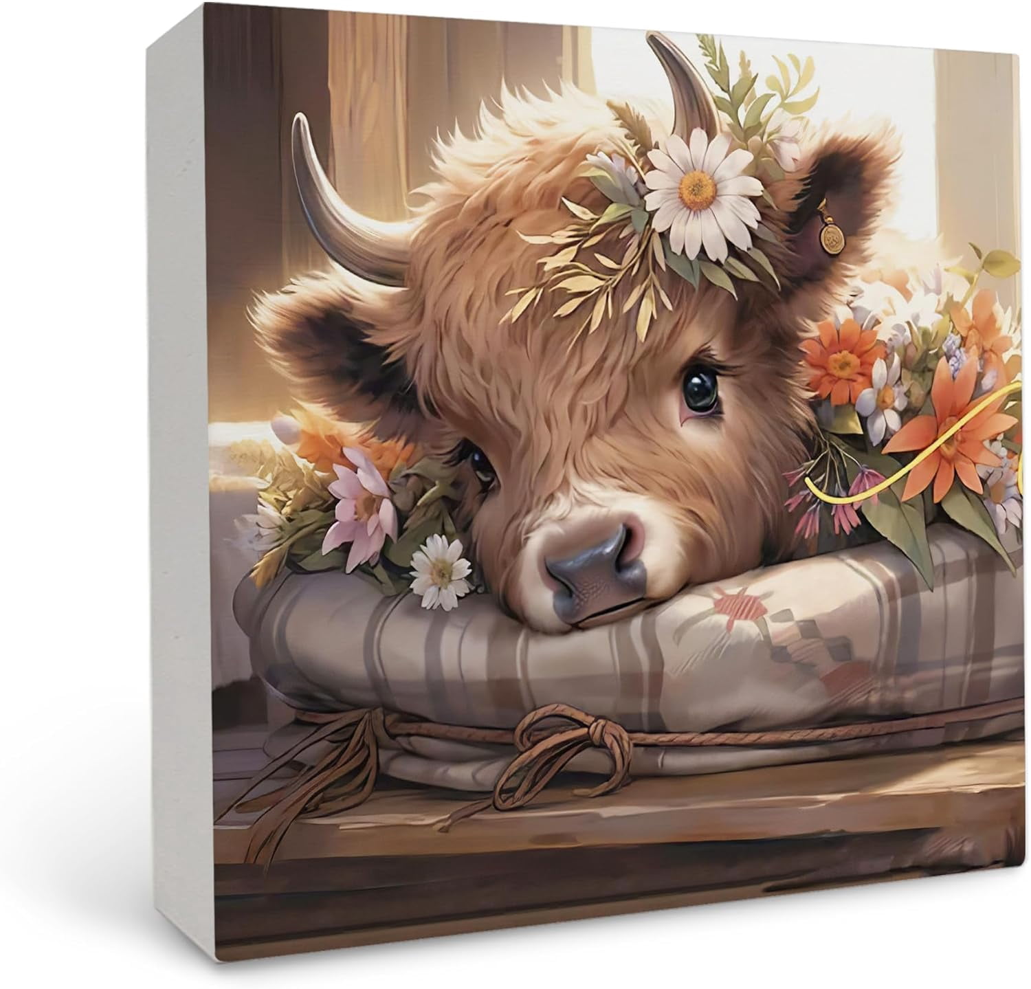 AABERIC Highland Cow Wooden Posterss - Highland Cow Decor, Summer Cow ...