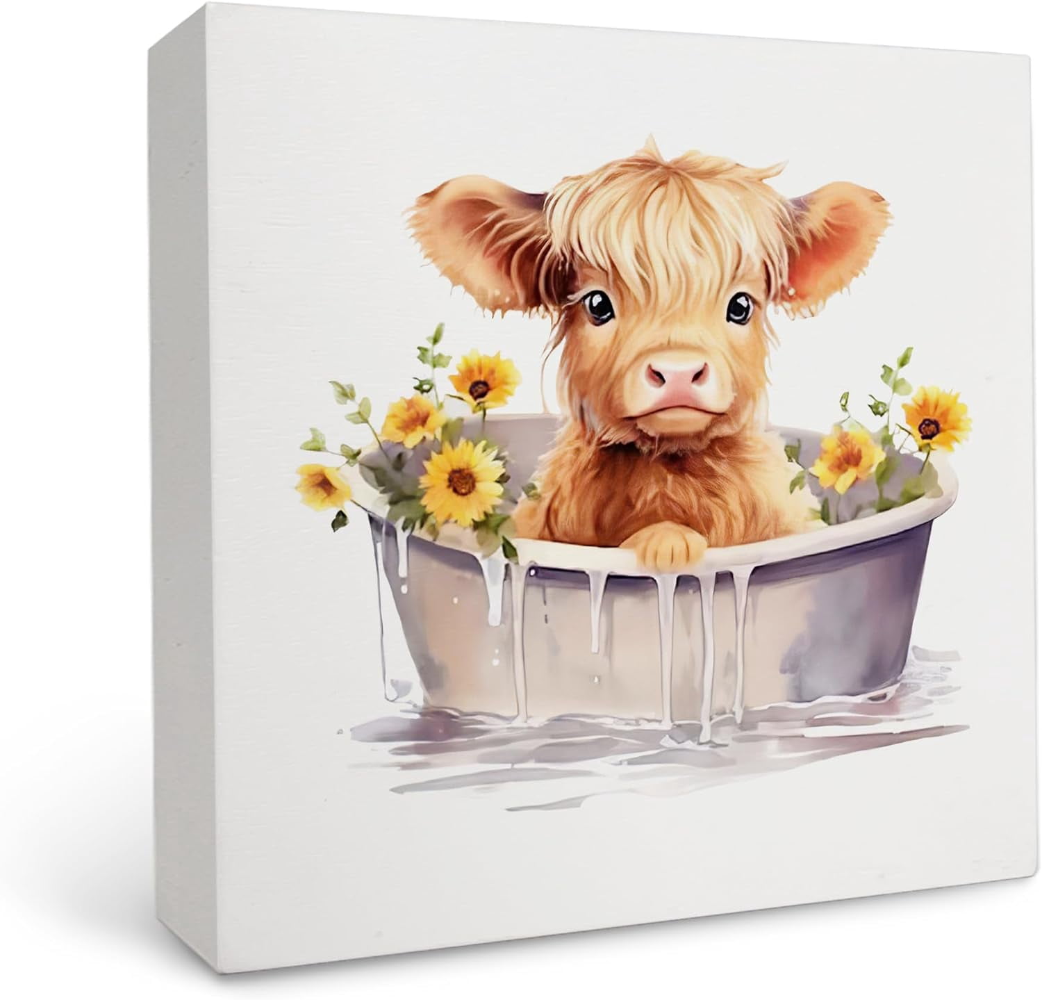 AABERIC Highland Cow Wooden Posterss - Highland Cow Desk Posterss for ...
