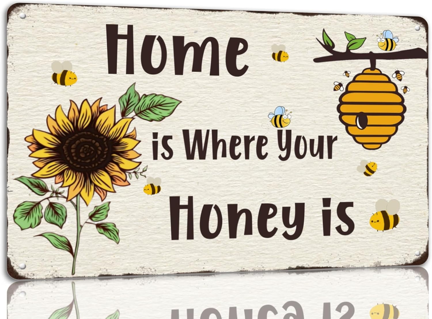 AABERIC Home Is Where Your Honey Is Metal Tin Sign Sunflower Signs ...