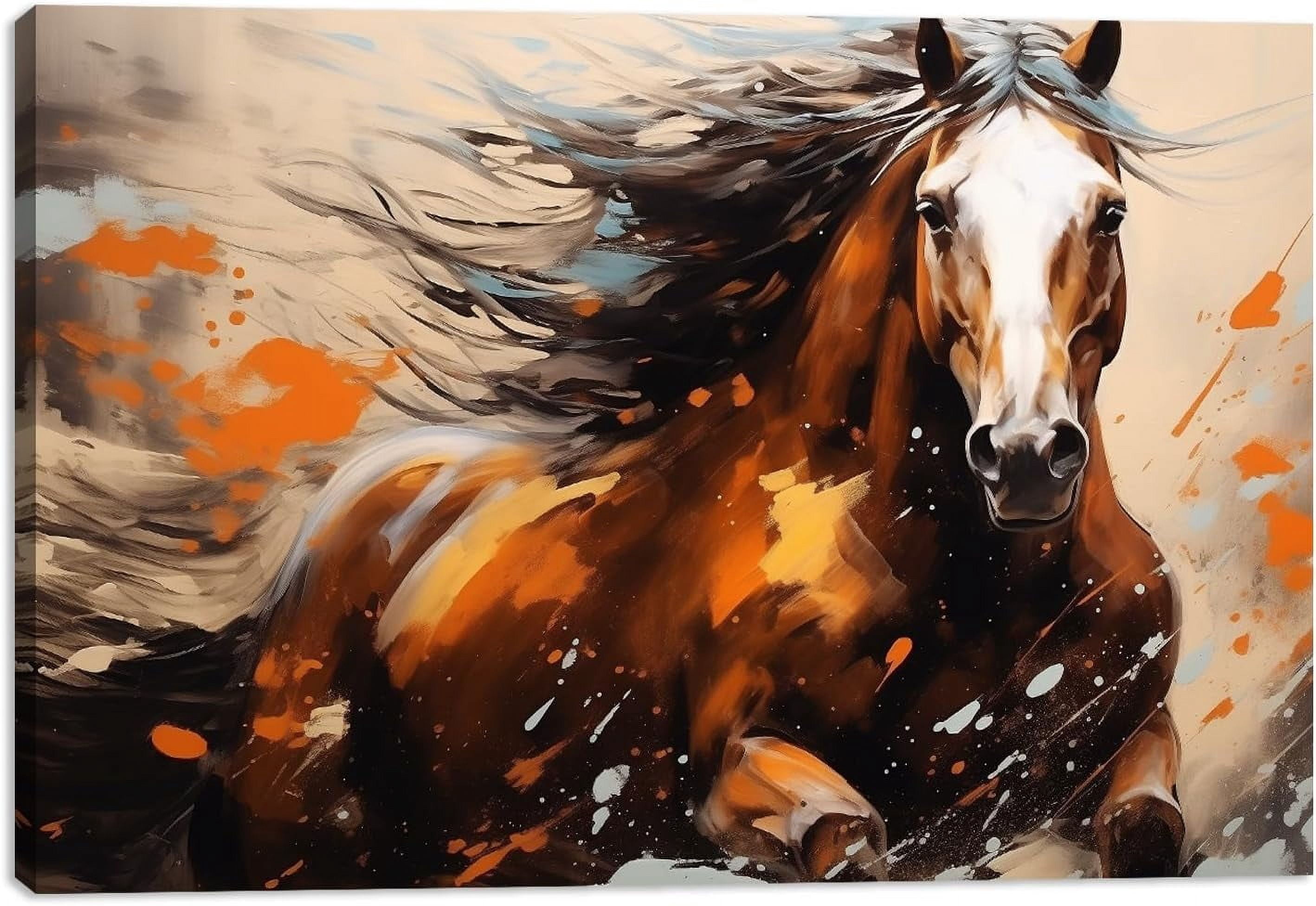 AABERIC Horse Canvas Wall Art, Abstract Horses Head Portraits Painting ...