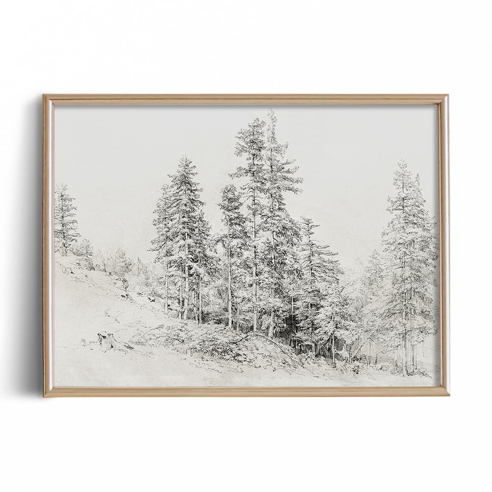 AABERIC Horse Drawing Etching Rustic Gray Picture - Beige Equine Pony ...