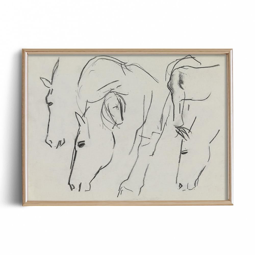 AABERIC Horse Drawing Etching Rustic Gray Picture - Beige Pony ...