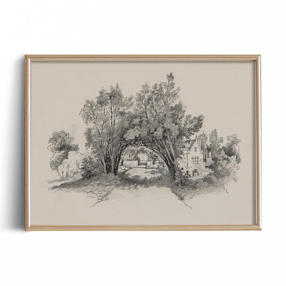 AABERIC Horse Drawing Etching Rustic Gray Picture - Beige Pony ...