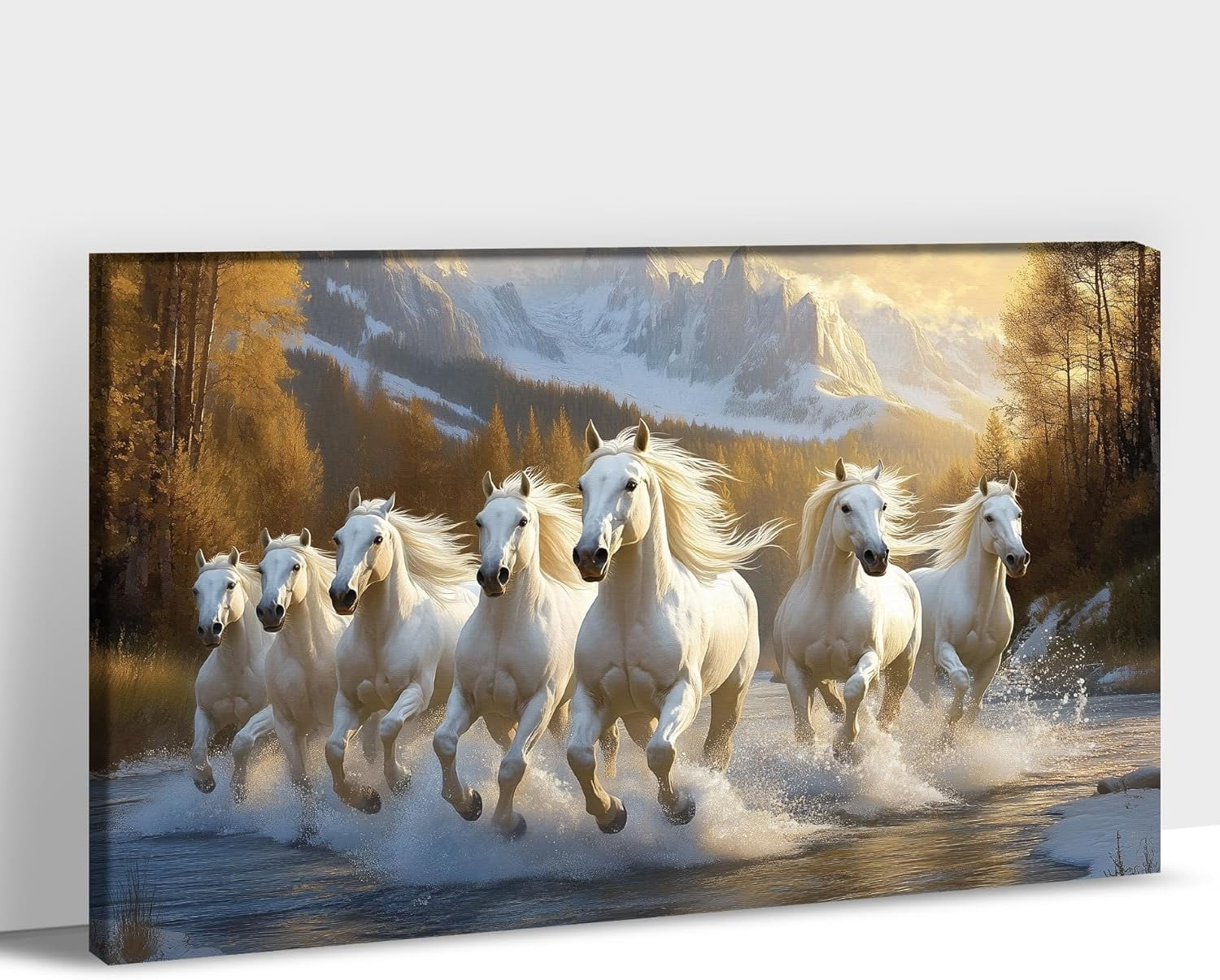 AABERIC Horse Pictures Wall Decor, 7 Running Horses Wall Art Vastu With ...