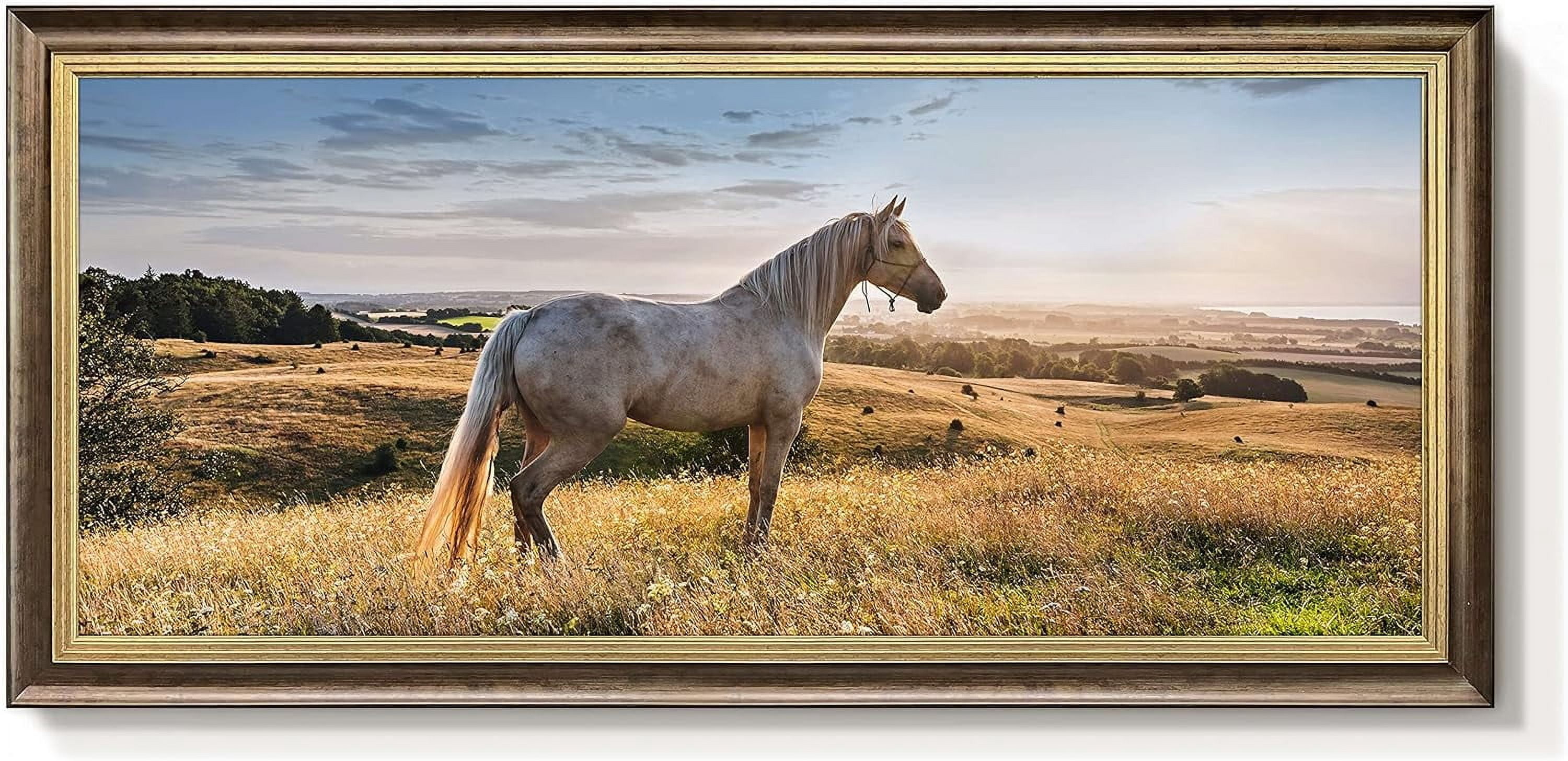 AABERIC Horses Wall Art Decor Framed: 45x30 The Large Farmhouse Wooden ...