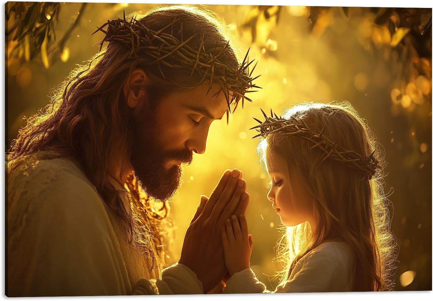AABERIC Inspirational Jesus Canvas Wall Art Praying with Child Sunshine ...