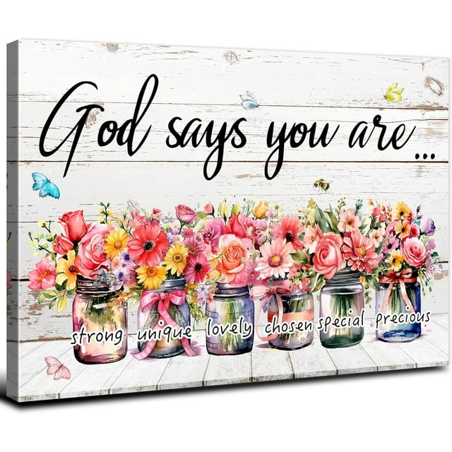 AABERIC Inspirational Wall Art Bible Verses Wall Decor God Says You Are ...