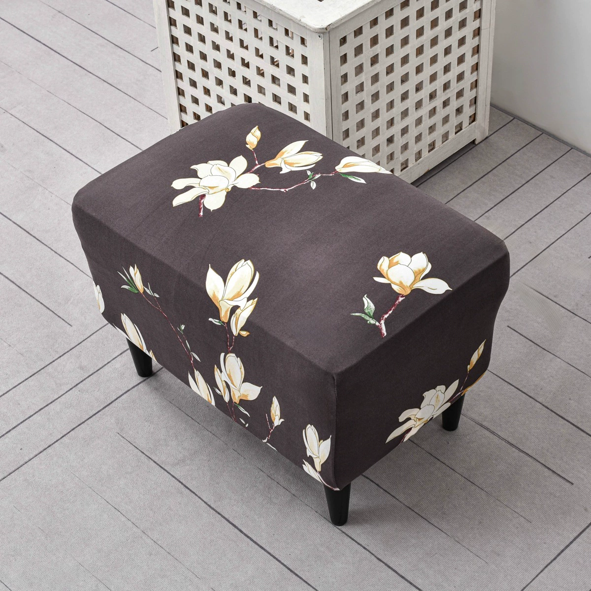 Stretch Ottoman Slipcover for Rectangle Footstool - Spandex Printed ...