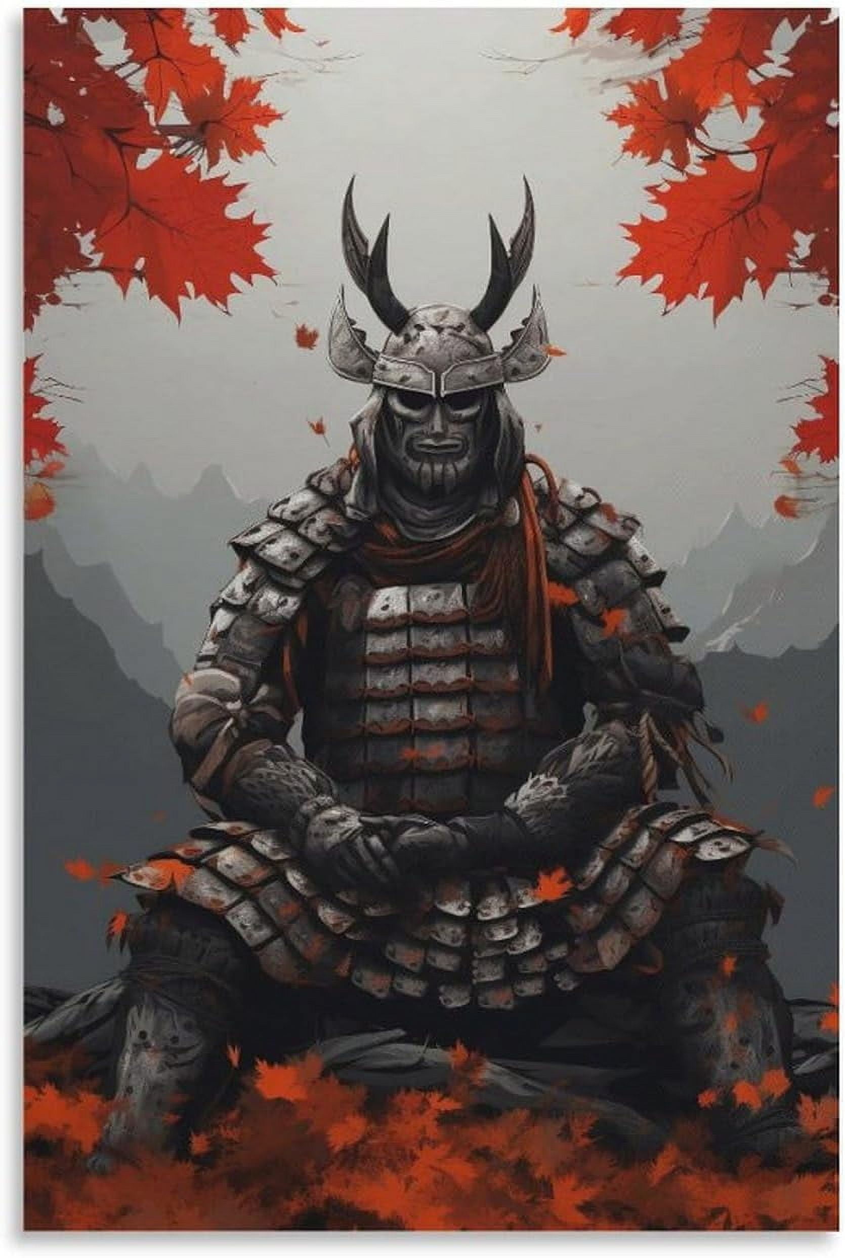 AABERIC Japanese Samurai Red Maple Leaf Poster Paintings Wall Decor ...