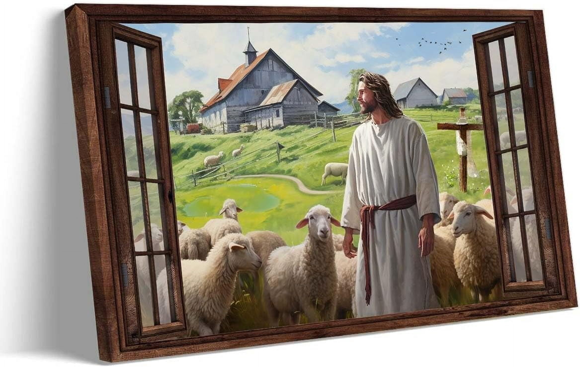 AABERIC Jesus And Lamb Canvas Wall Art Christian Jesus Christ Poster ...