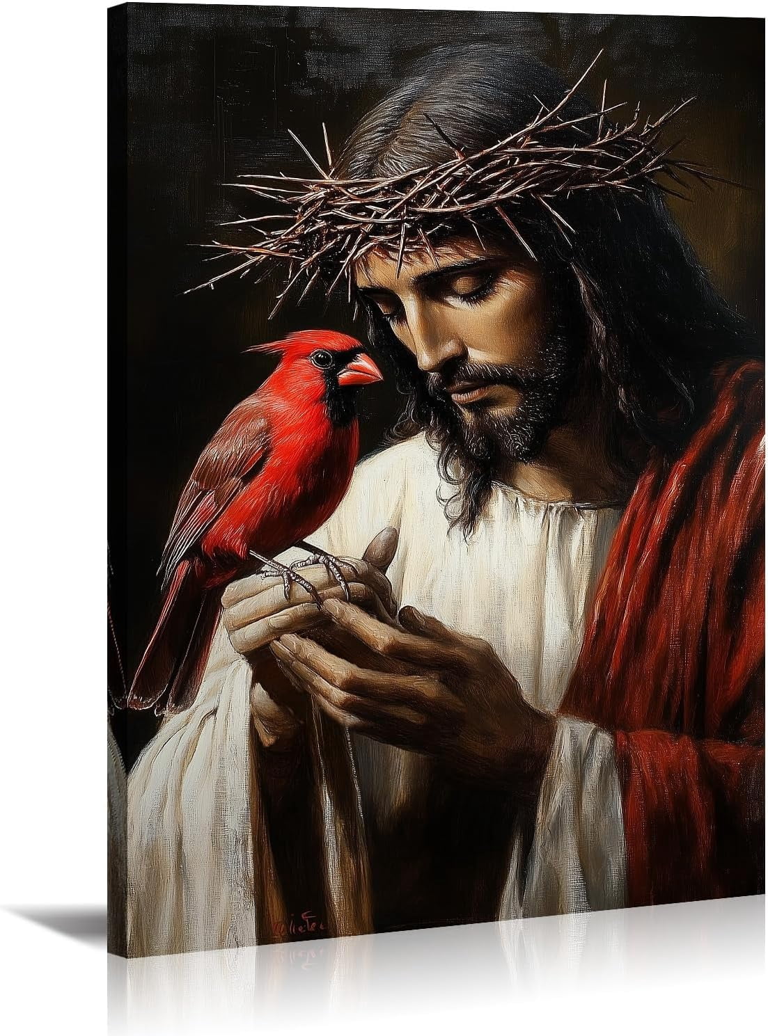AABERIC Jesus Canvas Wall Art Christ Wall Decor Jesus with Cardinal ...