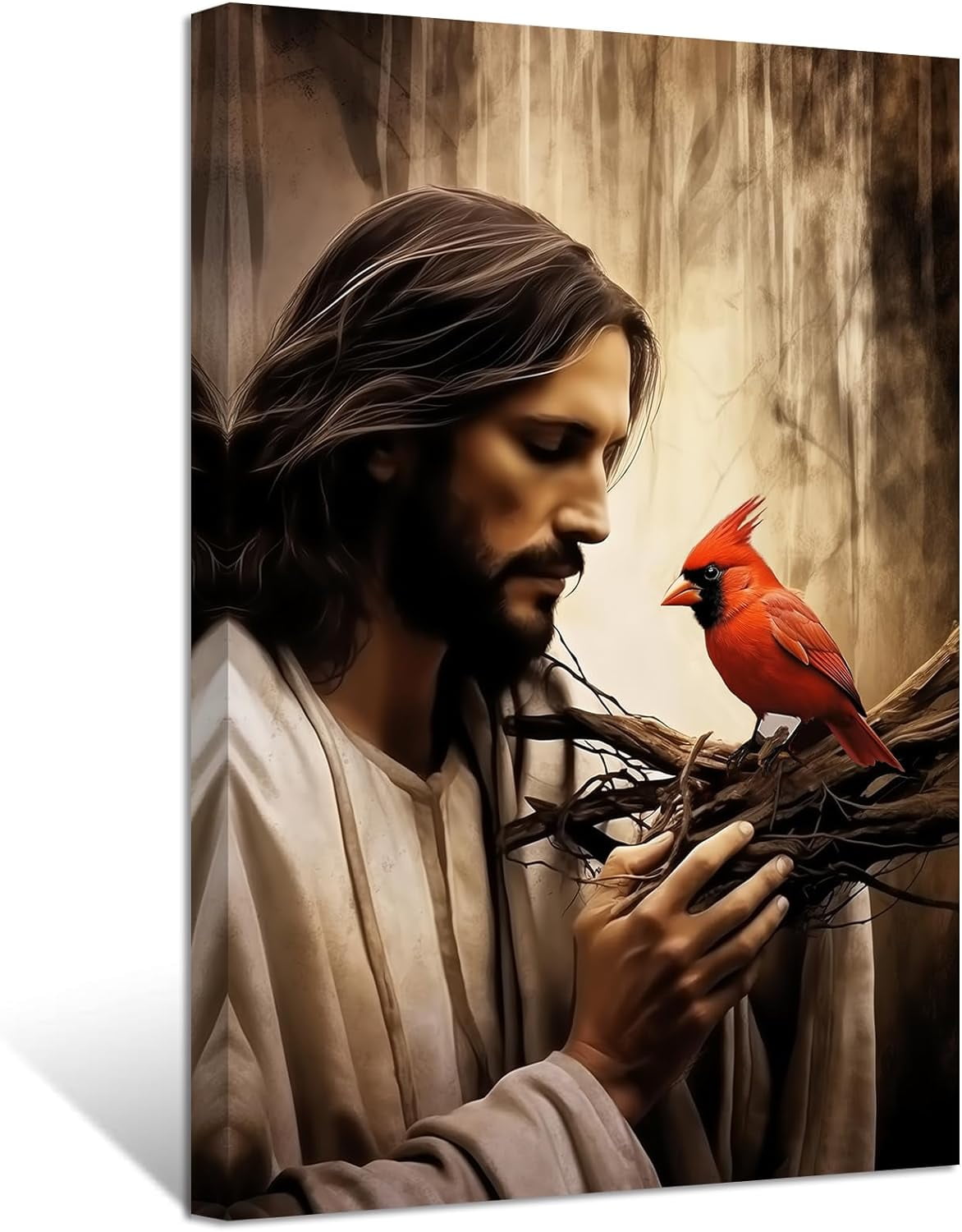 AABERIC Jesus Canvas Wall Art God and Cardinal Pictures Prints ...