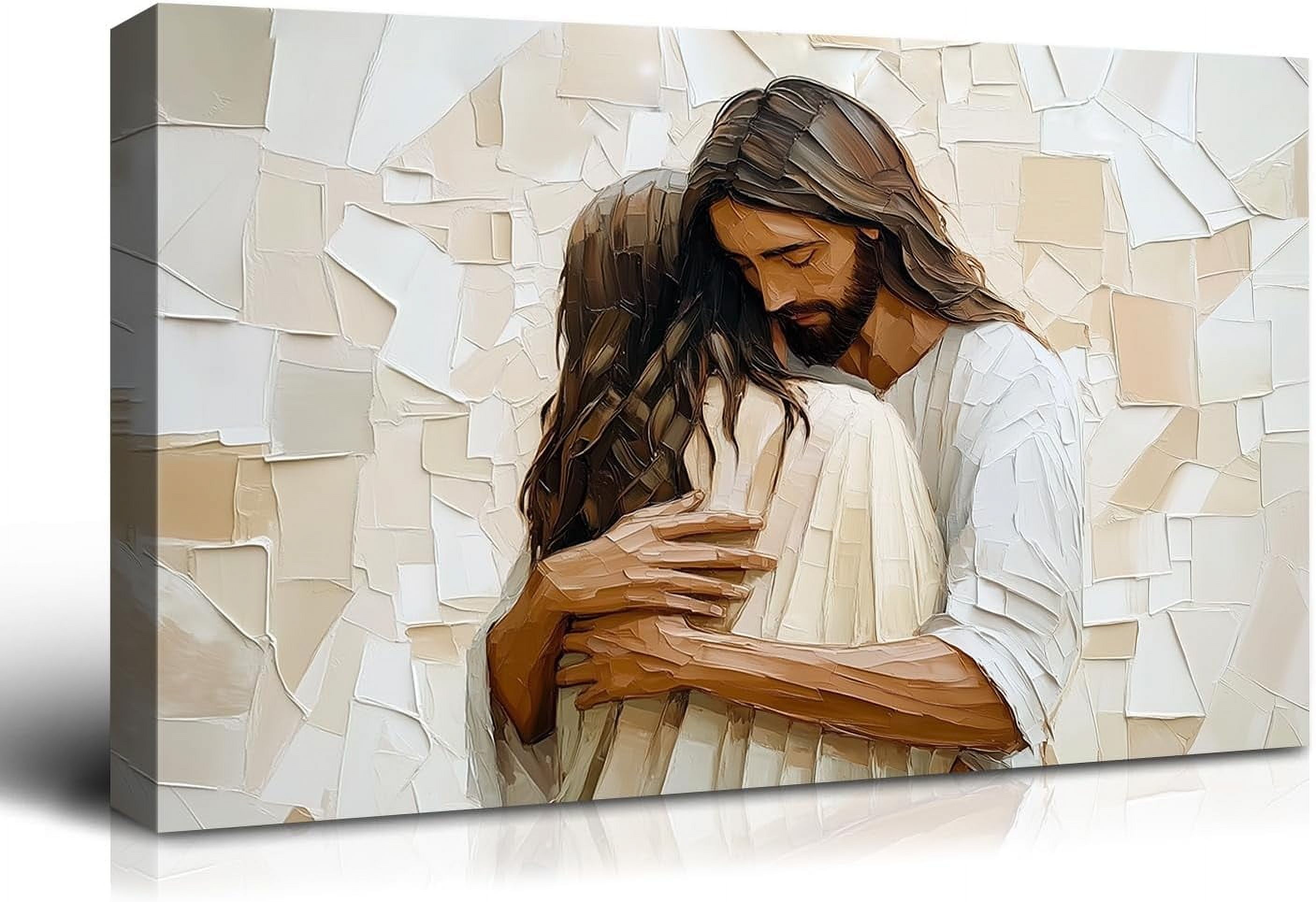 AABERIC Jesus Canvas Wall Art, Jesus Embracing Woman Picture, Large ...