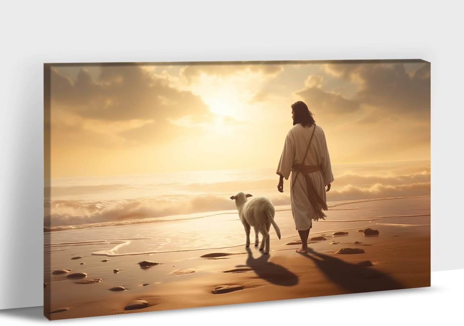 AABERIC Jesus Christ Canvas Wall Art, Jesus Running After Lost Lamb ...