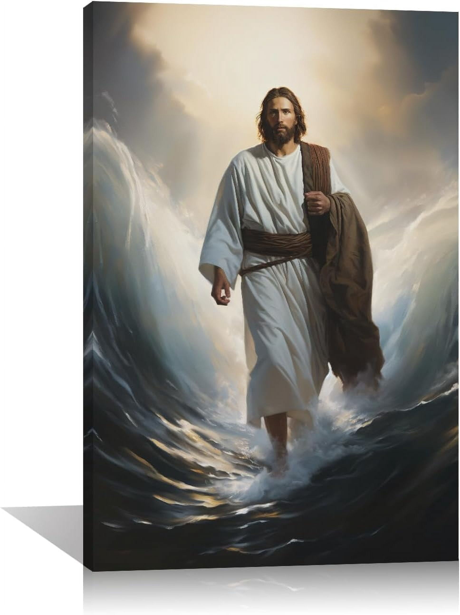 AABERIC Jesus Christ Canvas Wall Art, Jesus Walking on Water Poster ...