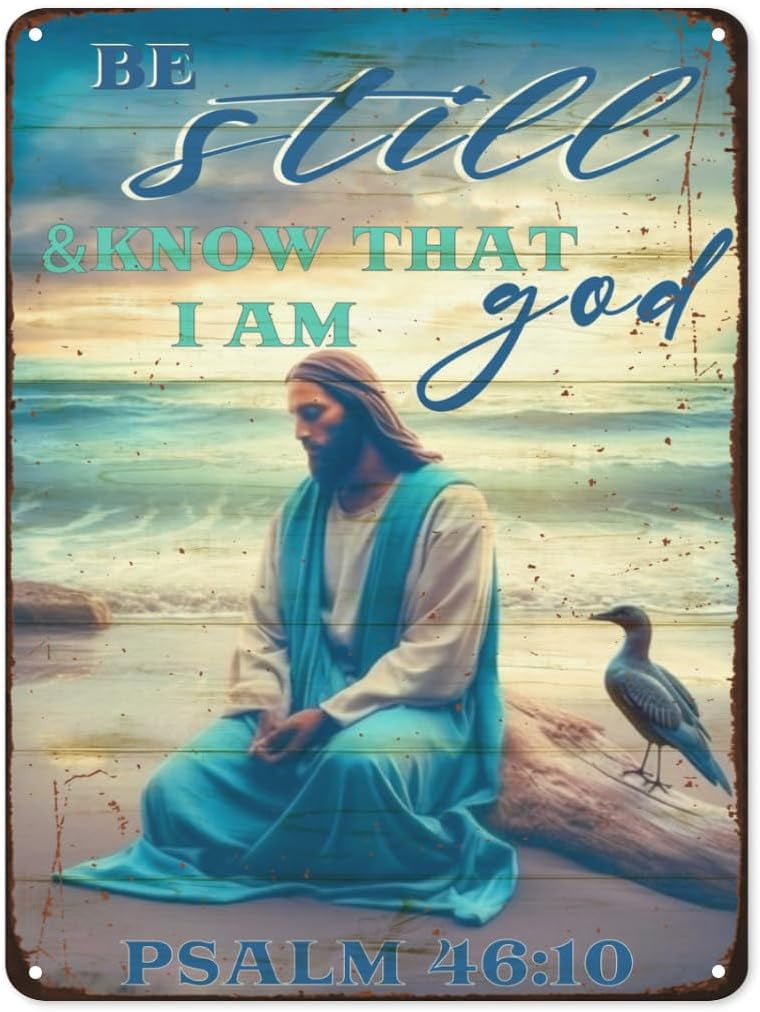AABERIC Jesus Christ Easter Tin Sign Be Still & Know That I Am God ...