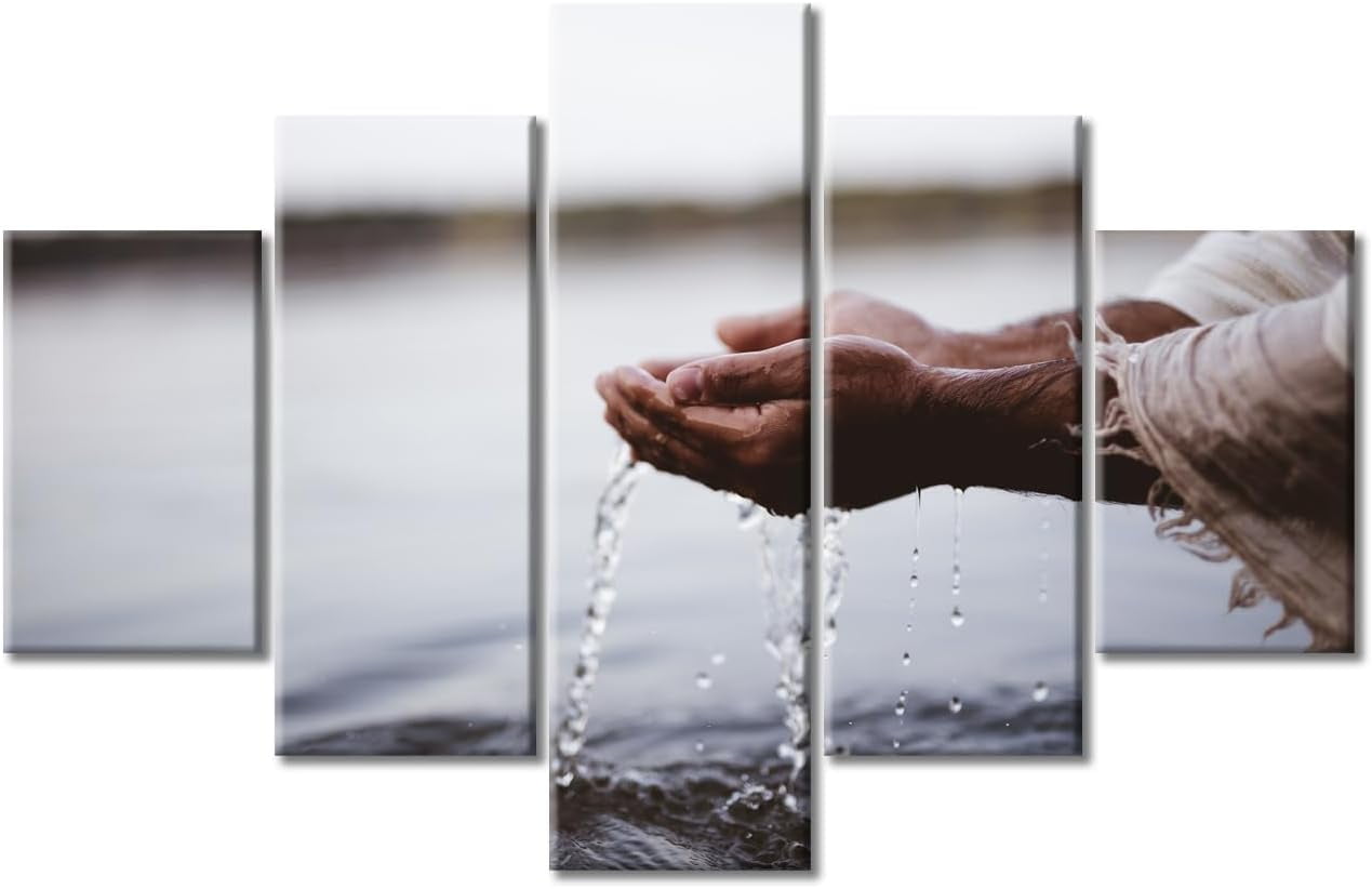 AABERIC Jesus Christ Holding Water Artwork Wall Art 5 Piece Christian ...