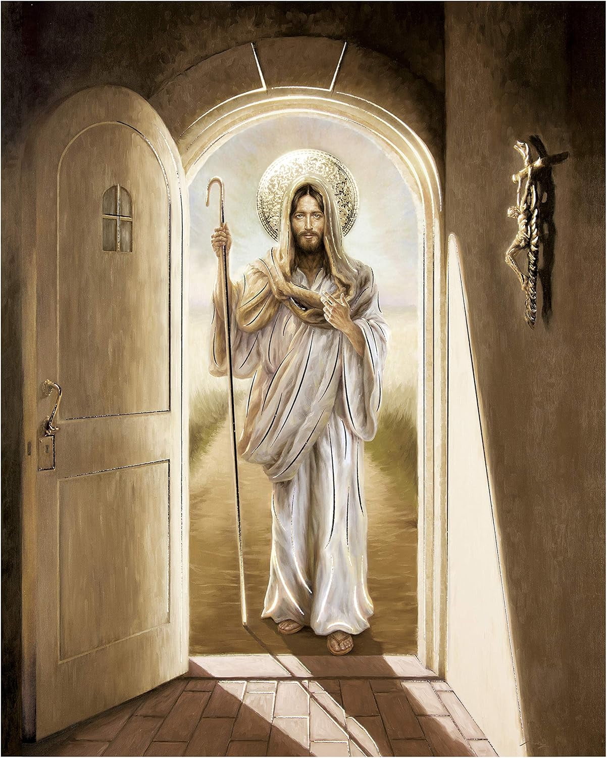 AABERIC Jesus Christ Knocking at The Door Gold Foil Religious Wall Art ...