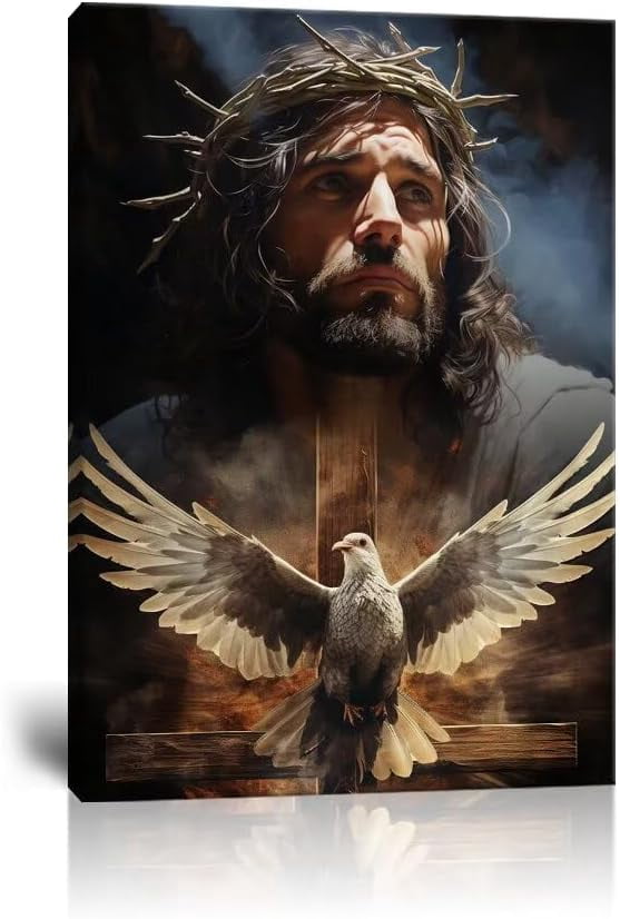 AABERIC Jesus and The Cross and The Dove Wall Decor Christian Jesus ...